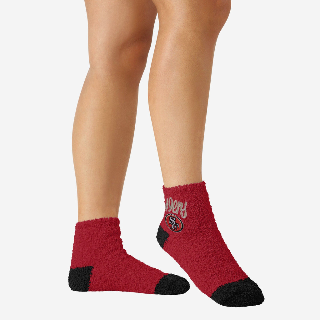 San Francisco 49ers 2 Pack Womens Script Logo Fuzzy Ankle Socks FOCO