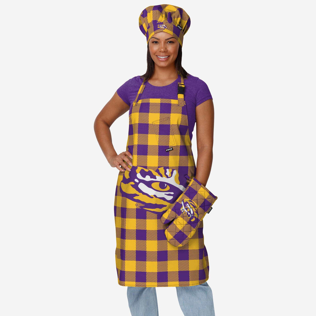 LSU Tigers Plaid Apron FOCO