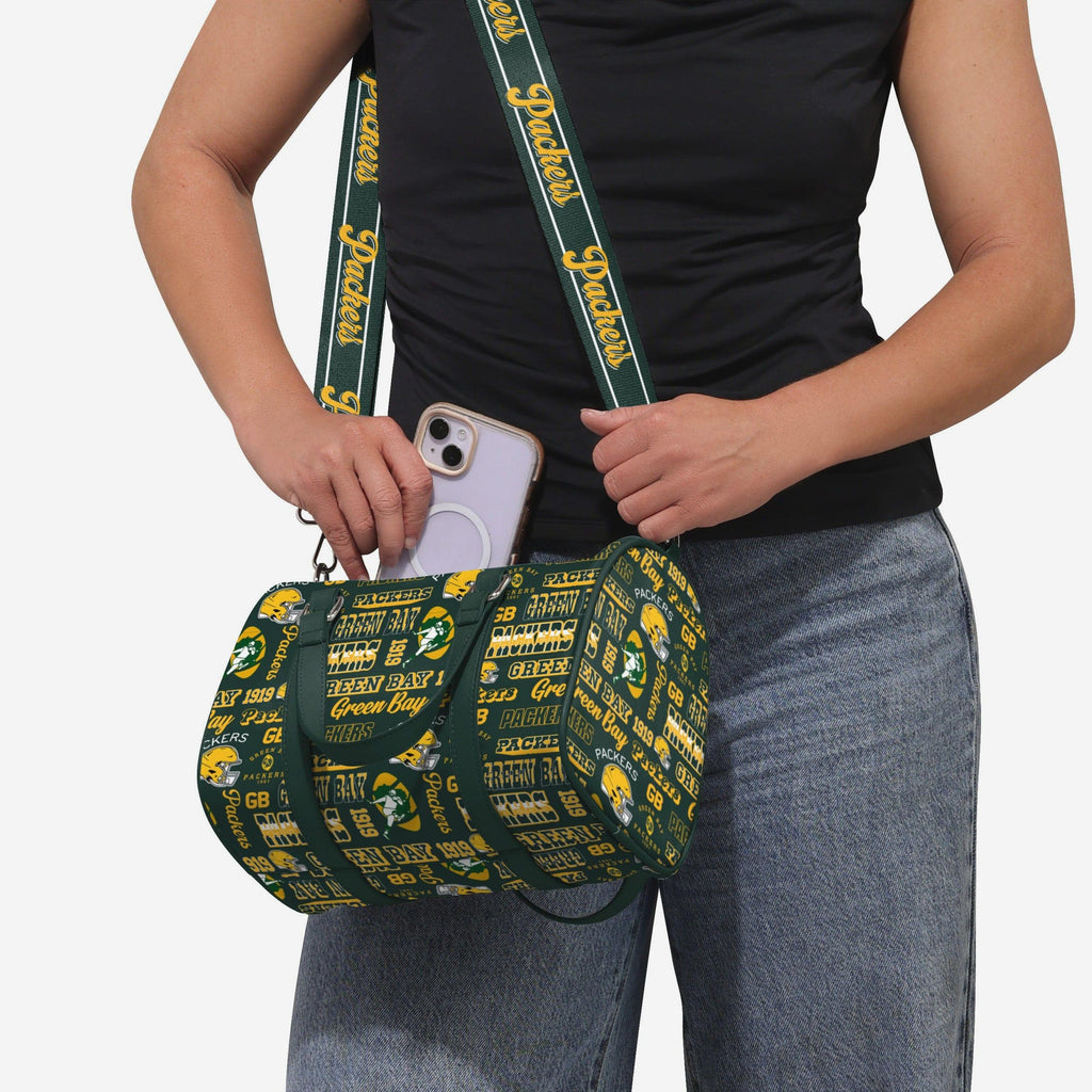Green Bay Packers Repeat Retro Print Nylon Medium Barrel Bag FOCO