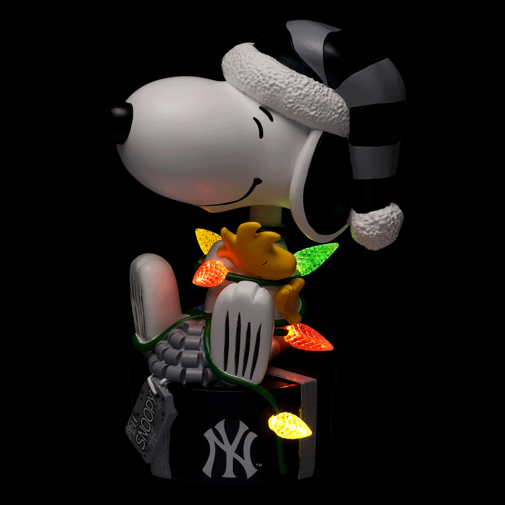 New York Yankees Snoopy & Woodstock Peanuts Christmas Light Up Bobbleh FOCO