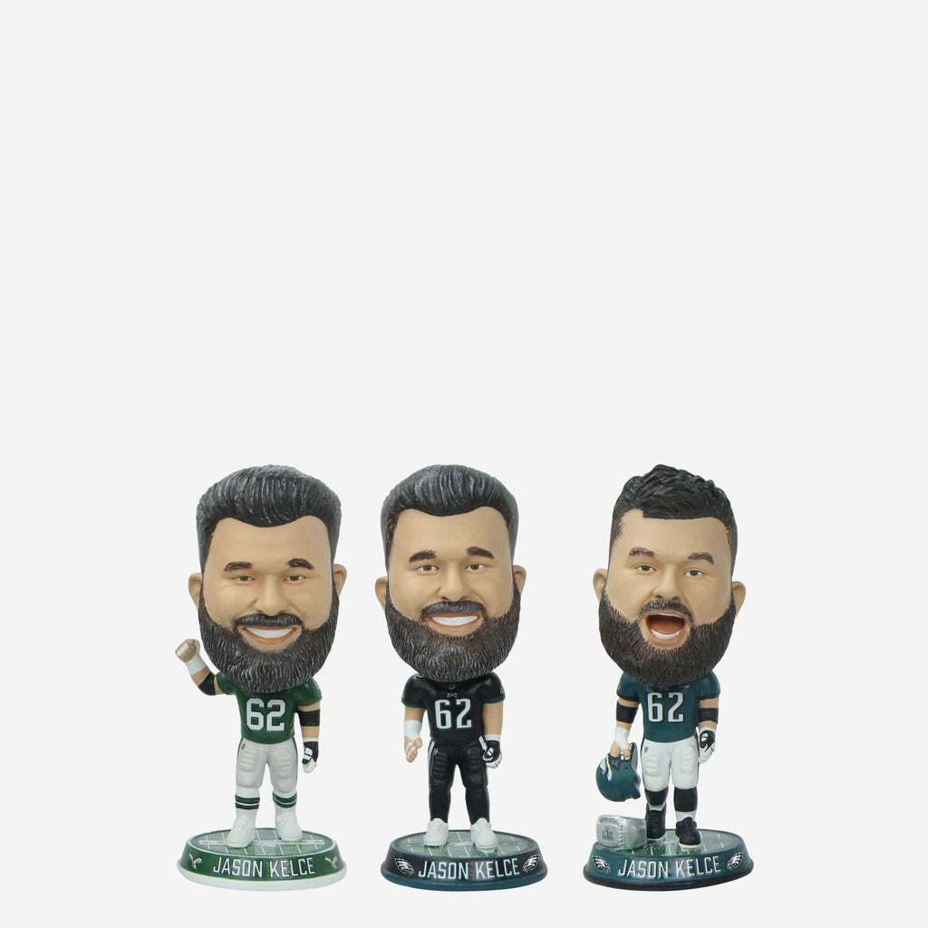 Jason Kelce Philadelphia Eagles 3 Pack Mini Bighead Bobblehead Set FOCO