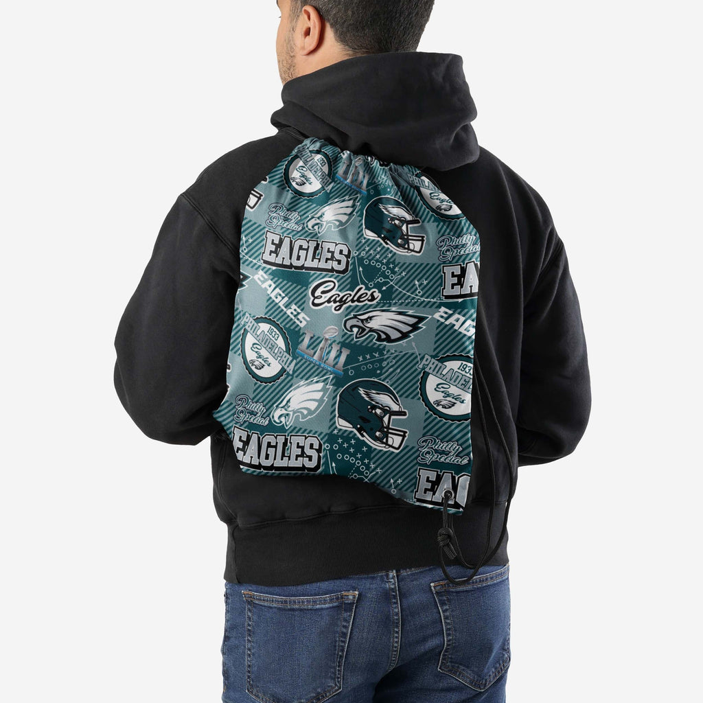 Philadelphia Eagles Thematic Repeat Print Drawstring Backpack FOCO
