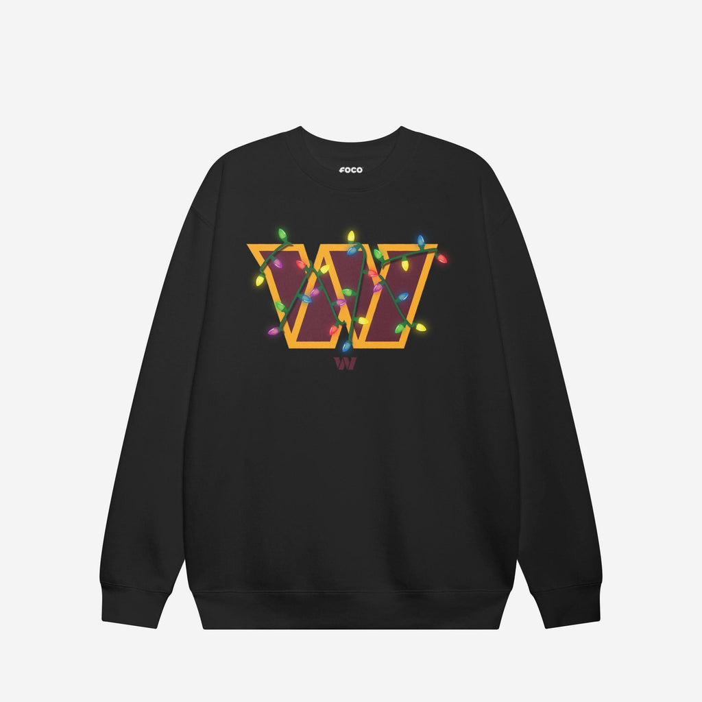 Washington Commanders Primary Logo Holiday Lights Crew Neck Sweatshirt FOCO