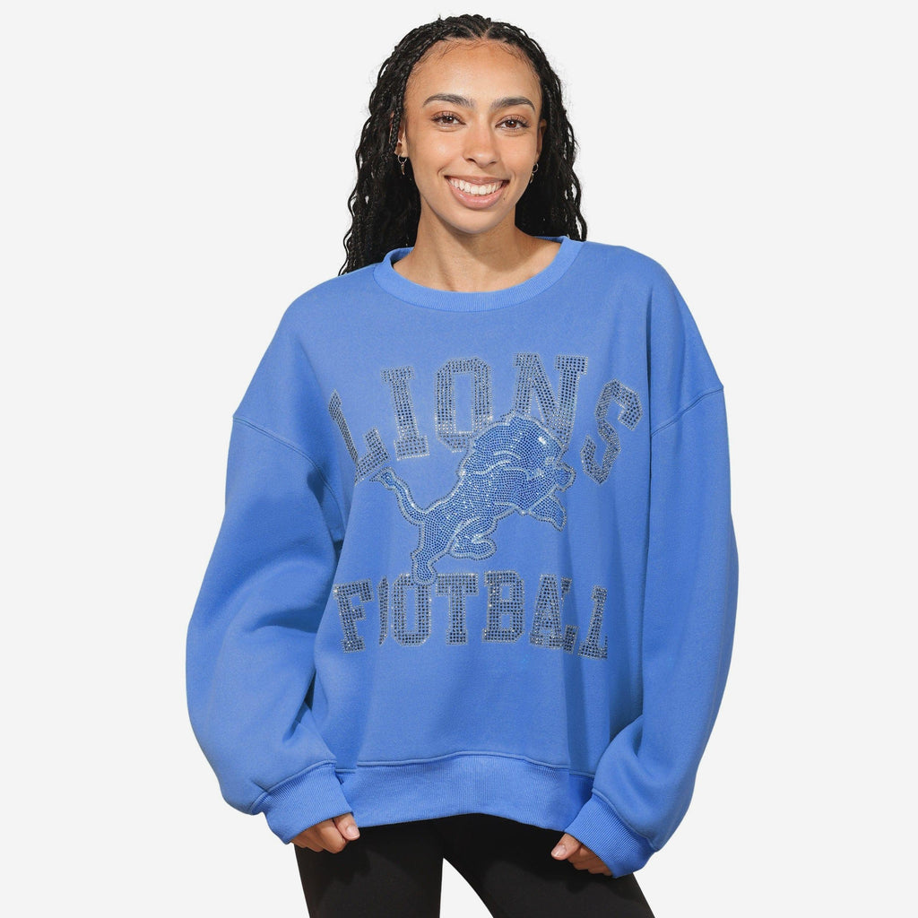 Detroit Lions Womens Rhinestone Logo Oversized Crew Neck Sweatshirt FOCO