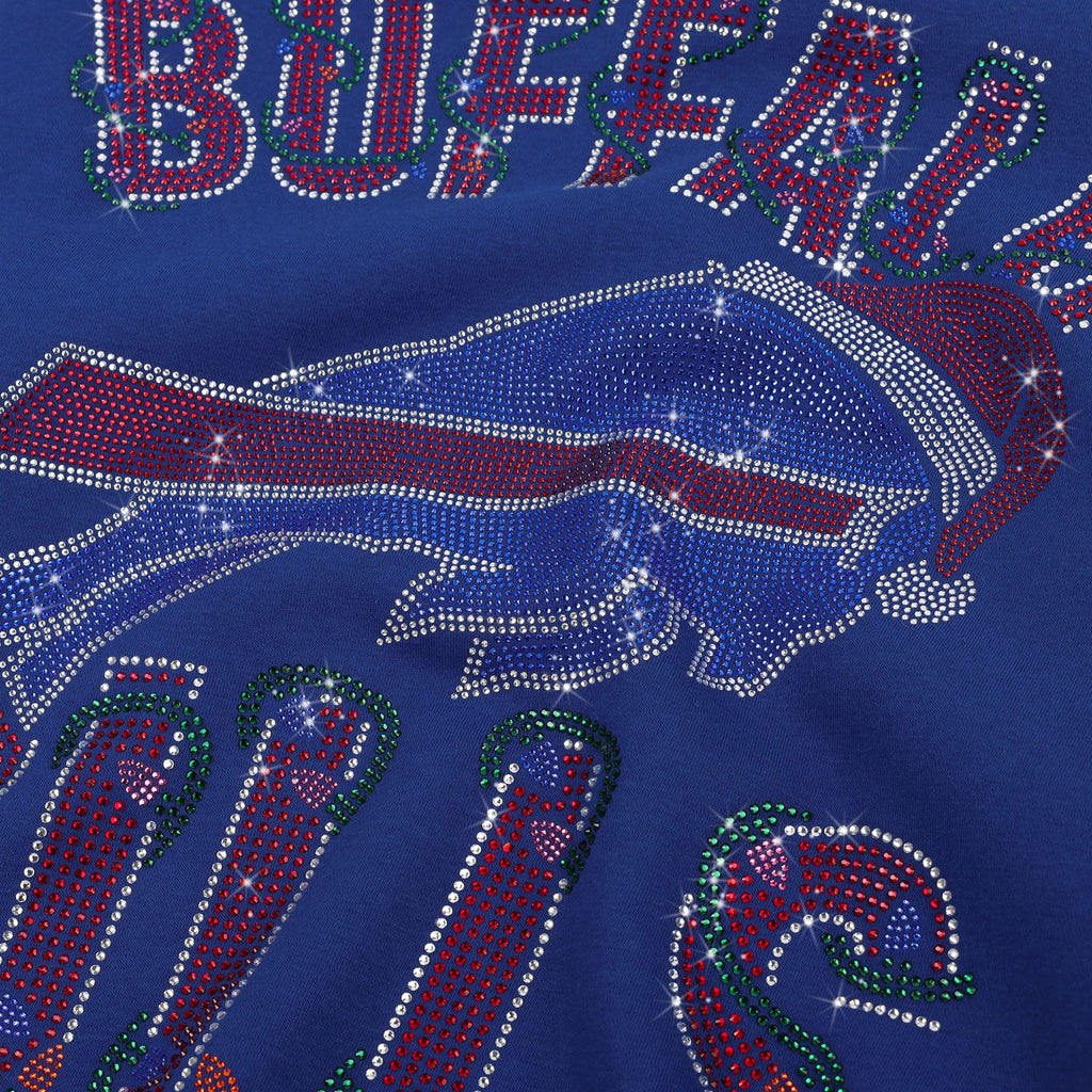 Buffalo Bills Womens Rhinestone Logo Oversized Holiday Crew Neck Sweat FOCO