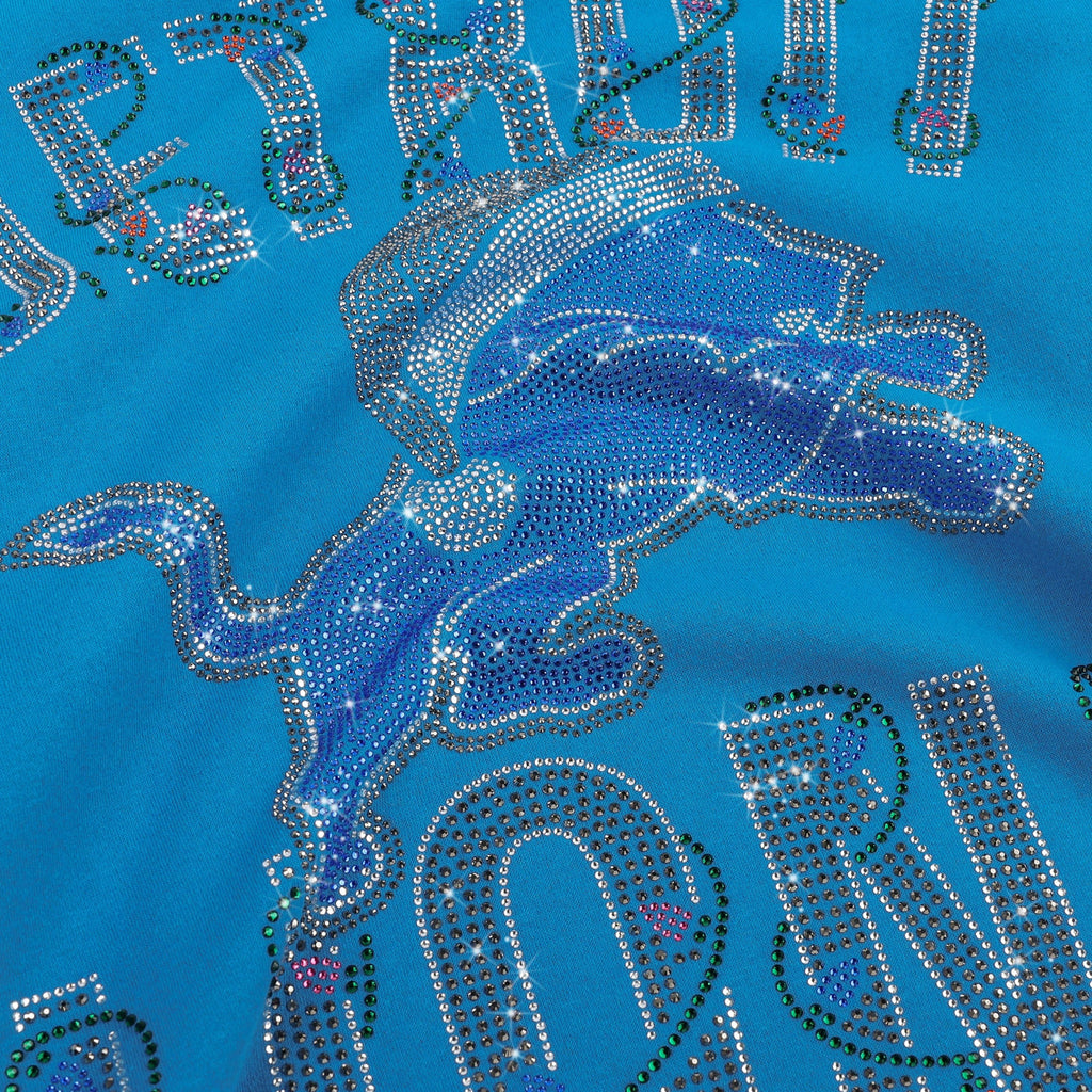 Detroit Lions Womens Rhinestone Logo Oversized Holiday Crew Neck Sweat FOCO