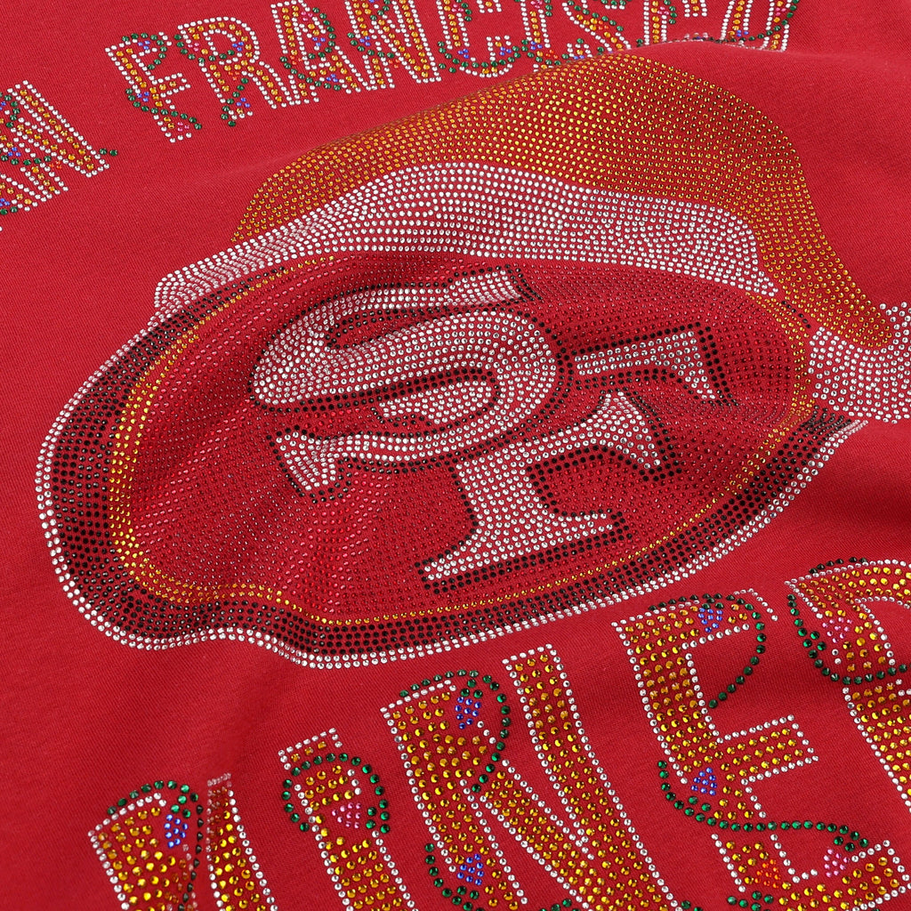 San Francisco 49ers Womens Rhinestone Logo Oversized Holiday Crew Neck FOCO