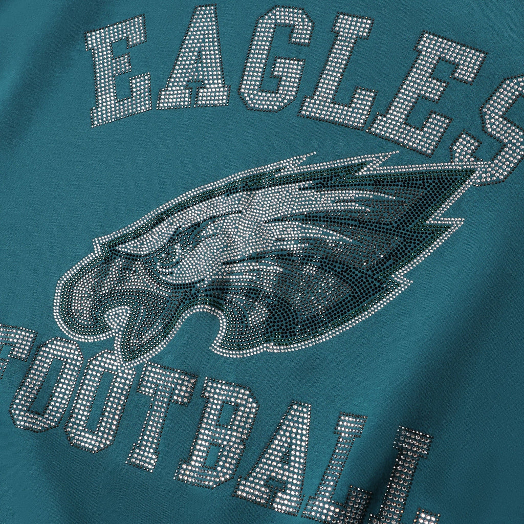 Philadelphia Eagles Womens Rhinestone Logo Oversized Crew Neck Sweatsh FOCO