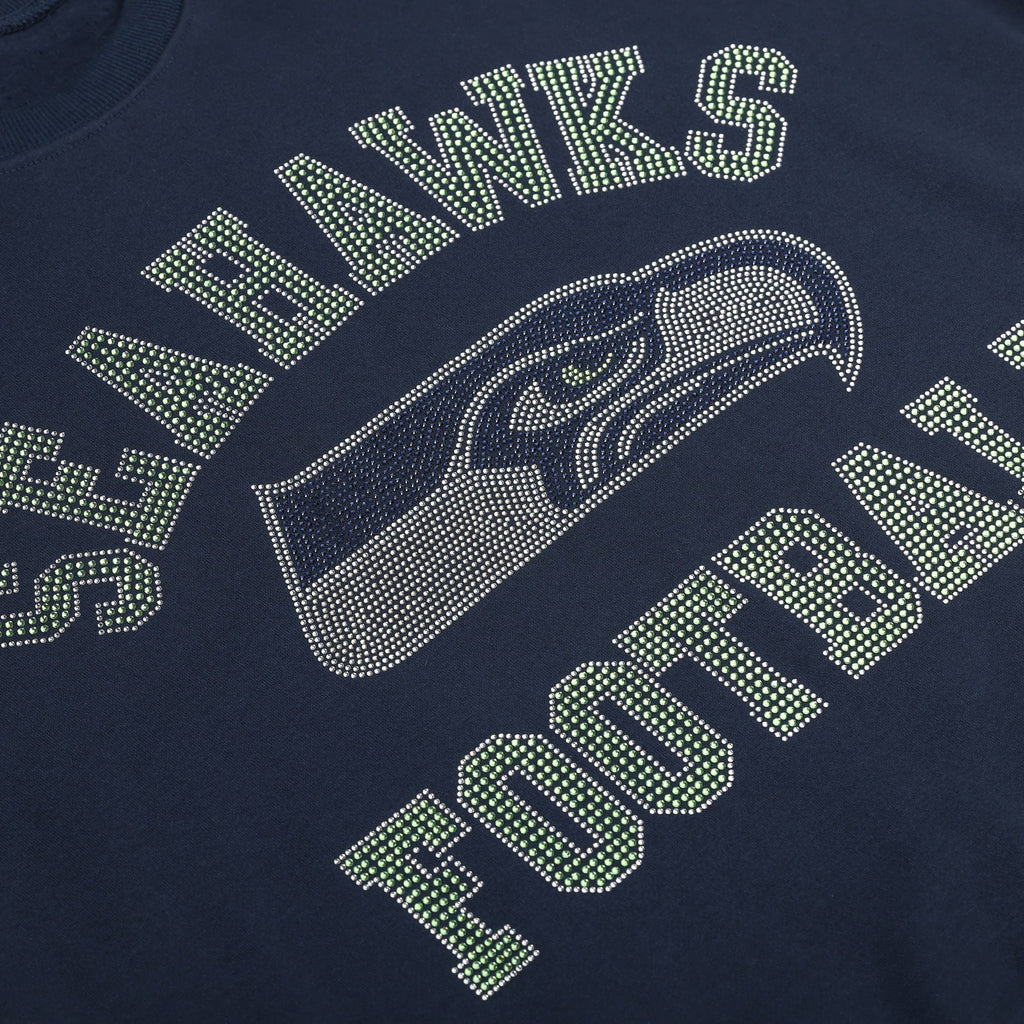 Seattle Seahawks Womens Rhinestone Logo Oversized Crew Neck Sweatshirt FOCO