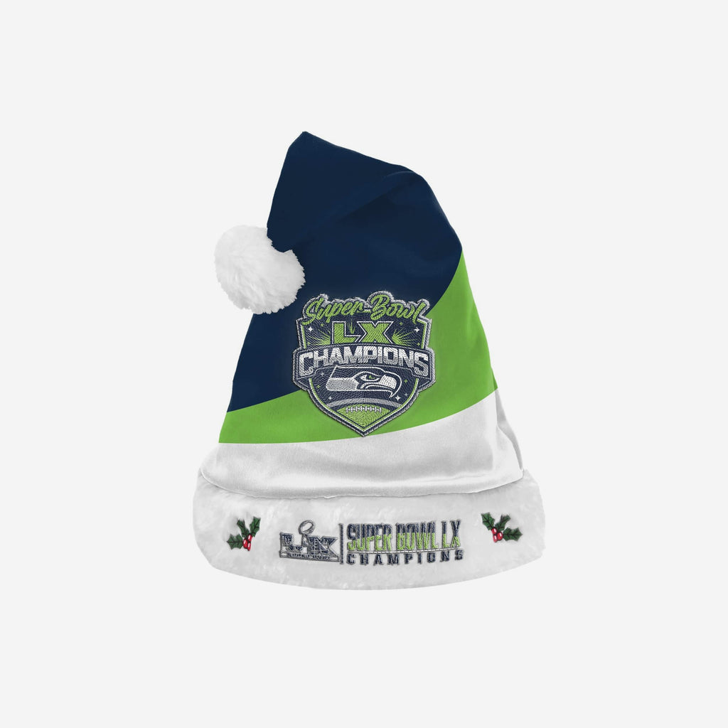 Seattle Seahawks Super Bowl LX Champions Santa Hat FOCO