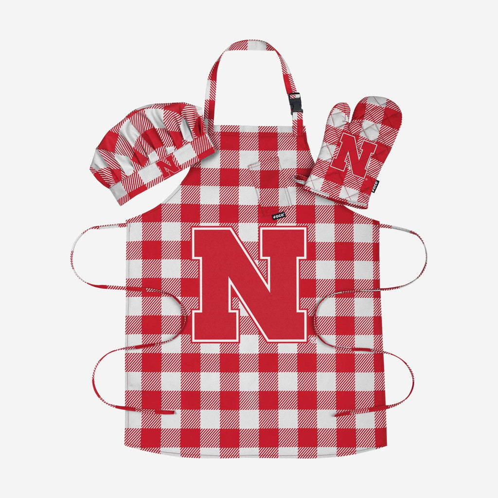 Nebraska Cornhuskers Plaid Chef Set FOCO