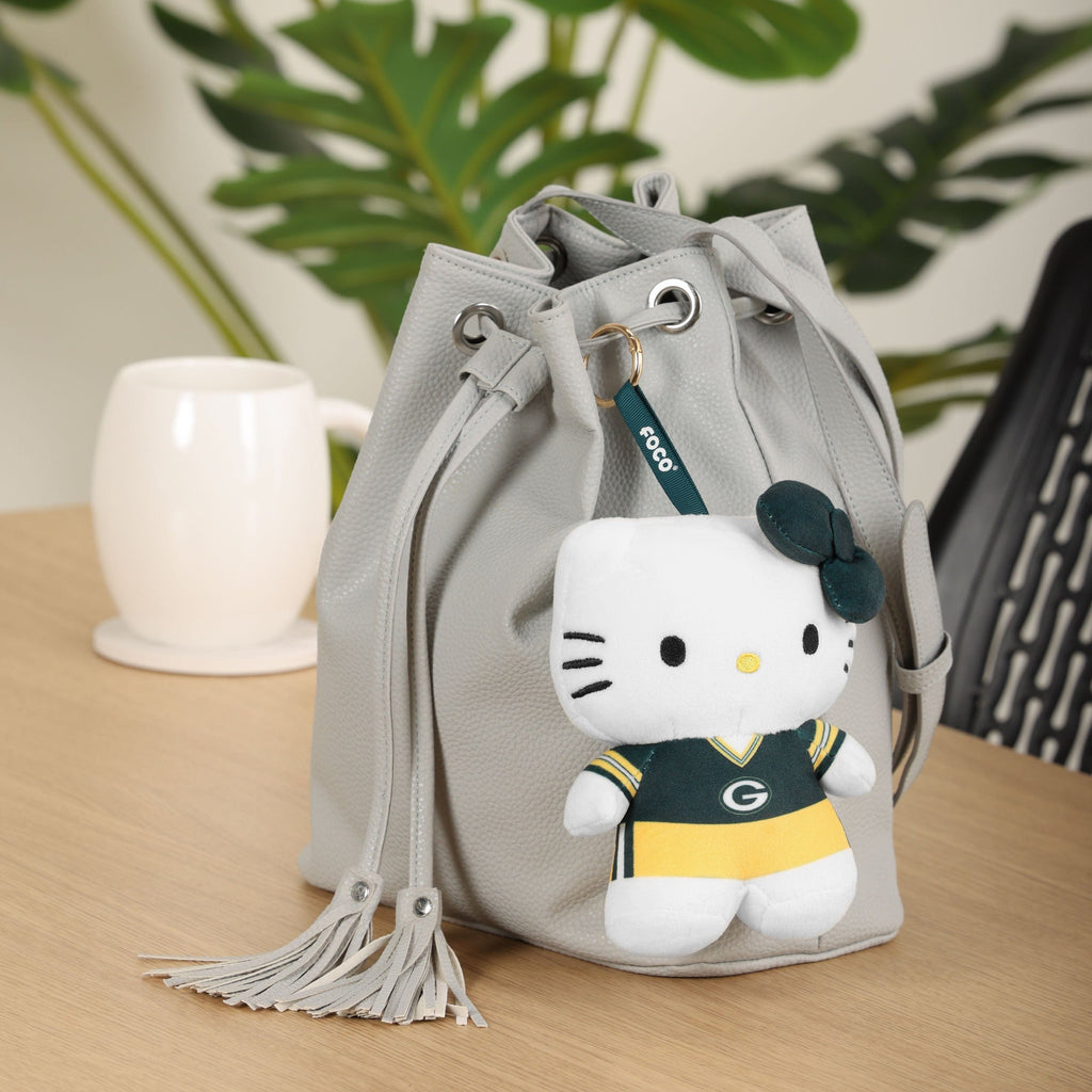 Green Bay Packers Plush Hello Kitty® Bag Charm Keychain FOCO