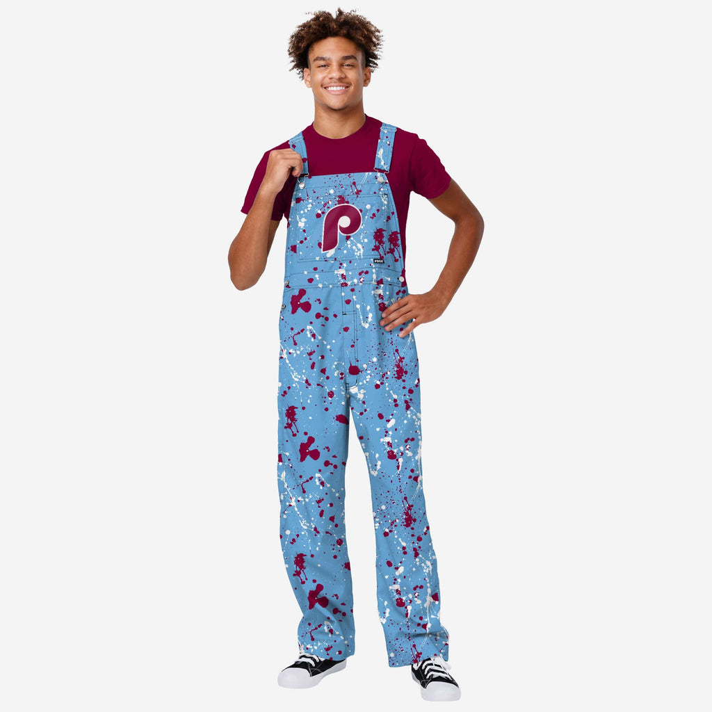 Philadelphia Phillies Mens Powder Blue Paint Splatter Bib Overalls FOCO