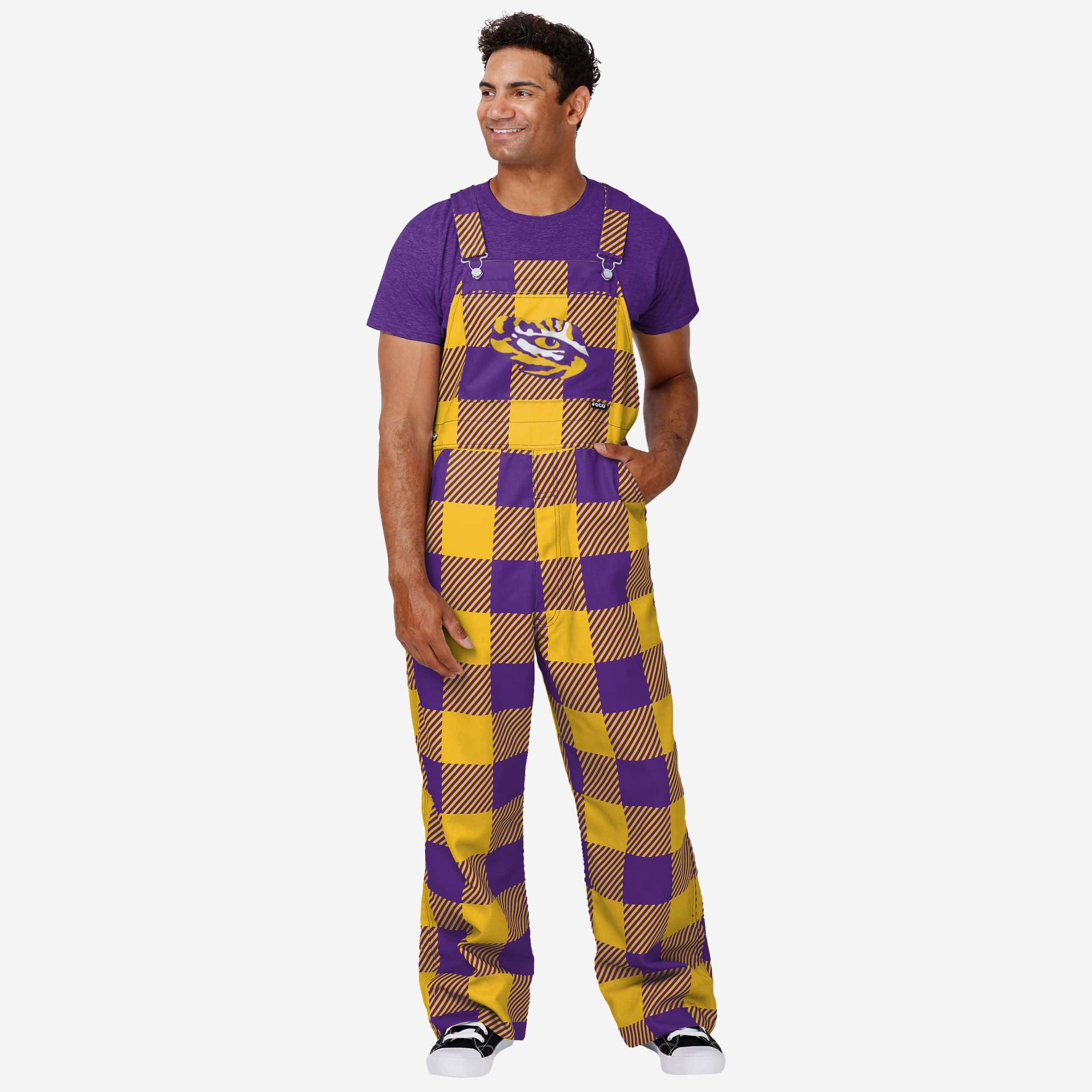 LSU Tigers Mens Plaid Bib Overalls FOCO