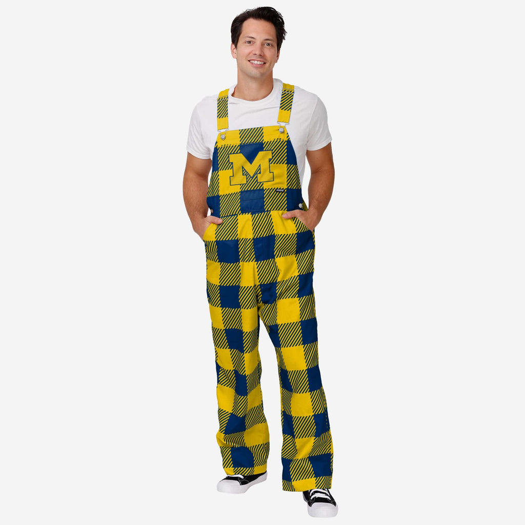 Michigan Wolverines Mens Plaid Bib Overalls FOCO
