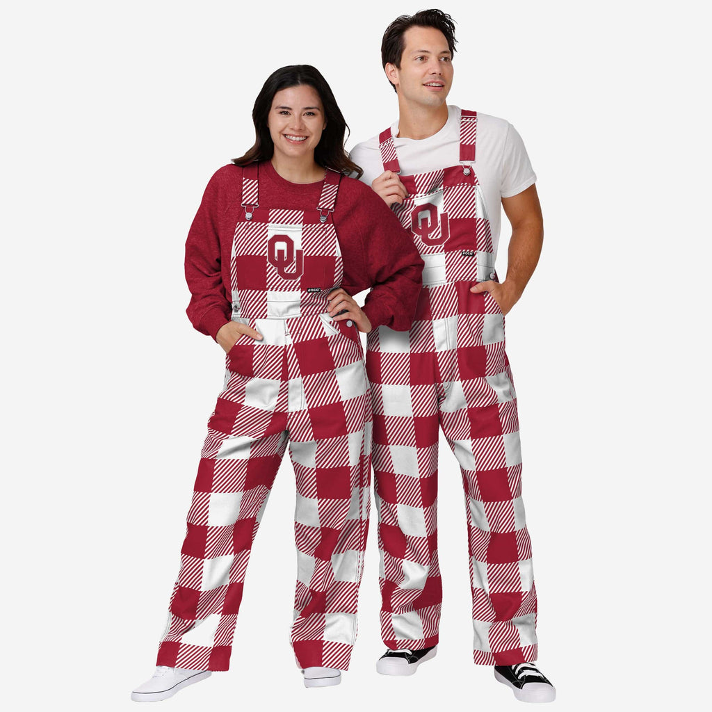 Oklahoma Sooners Mens Plaid Bib Overalls FOCO