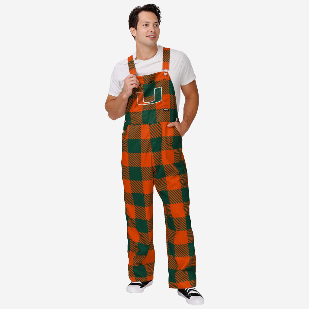 Miami Hurricanes Mens Plaid Bib Overalls FOCO