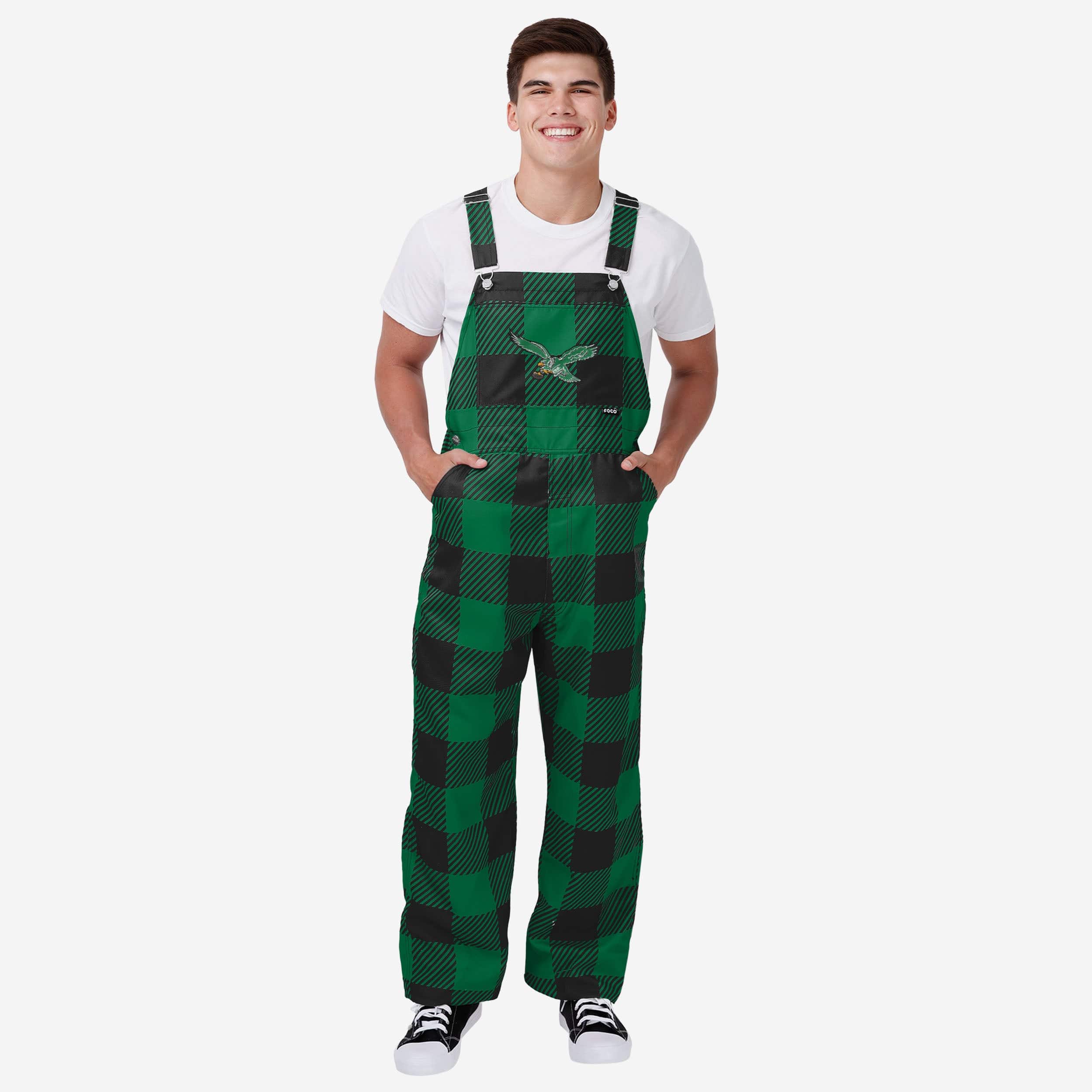 Philadelphia Eagles Kelly Green Mens Plaid Bib Overalls FOCO