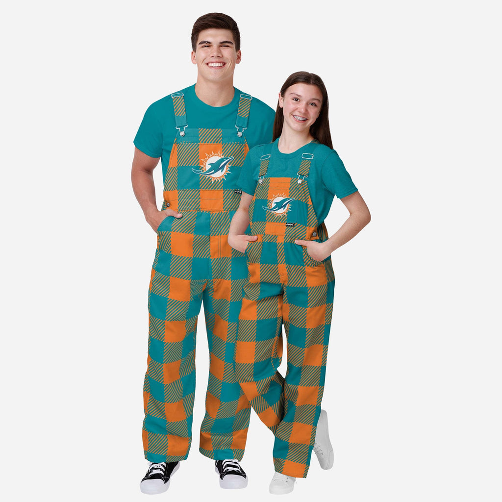 Miami Dolphins Youth Plaid Bib Overalls FOCO