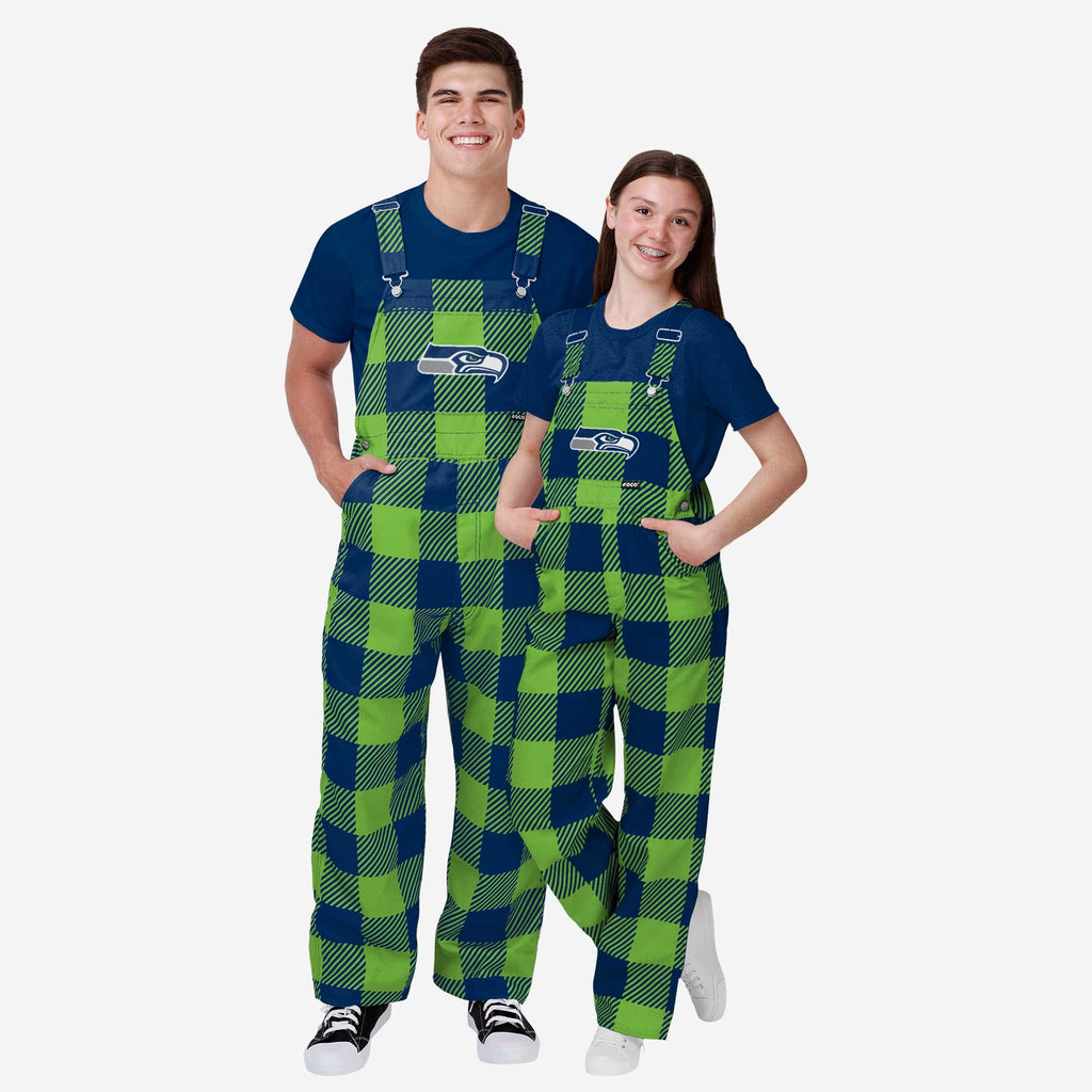 Seattle Seahawks Youth Plaid Bib Overalls FOCO