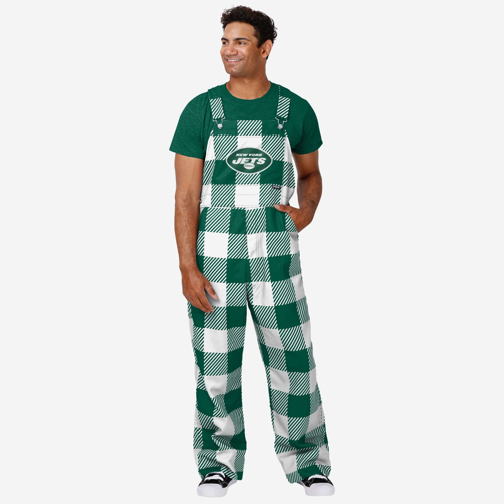 New York Jets Mens Plaid Bib Overalls FOCO