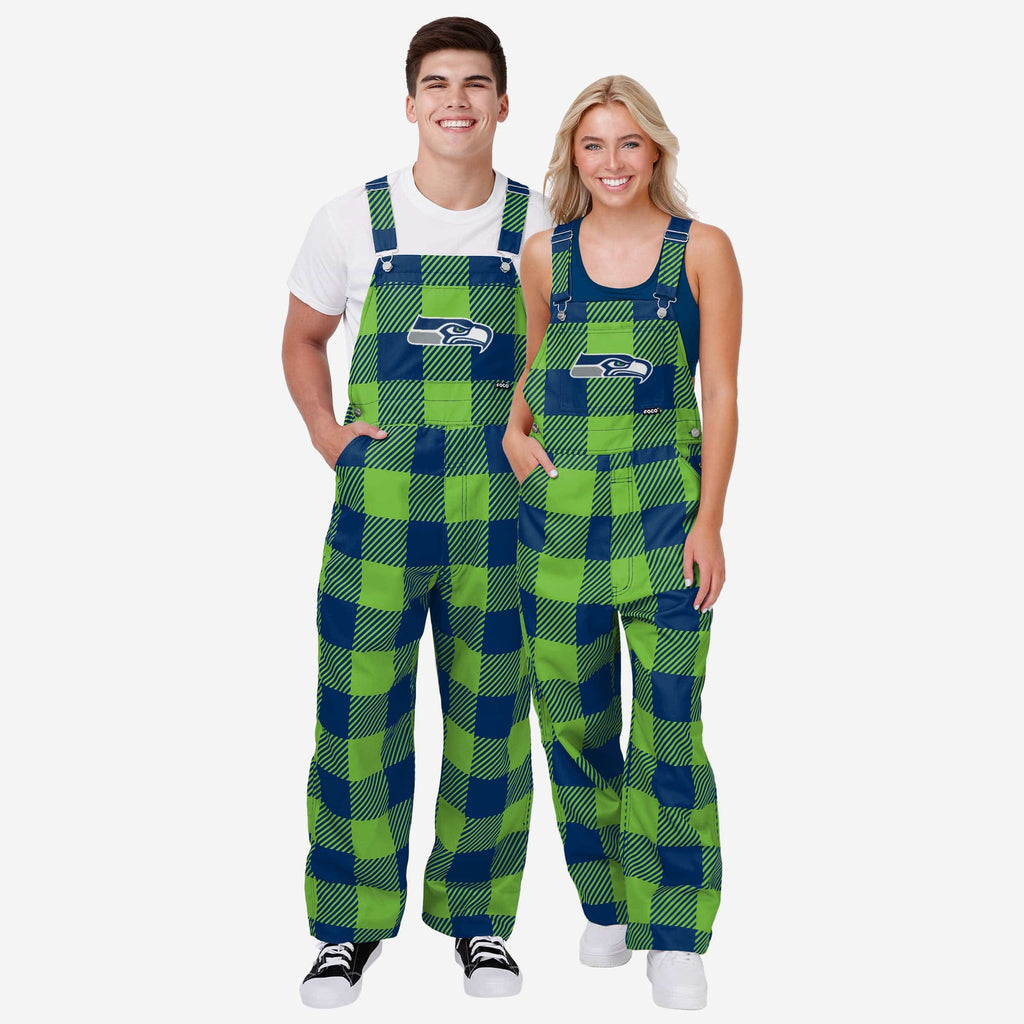 Seattle Seahawks Mens Plaid Bib Overalls FOCO