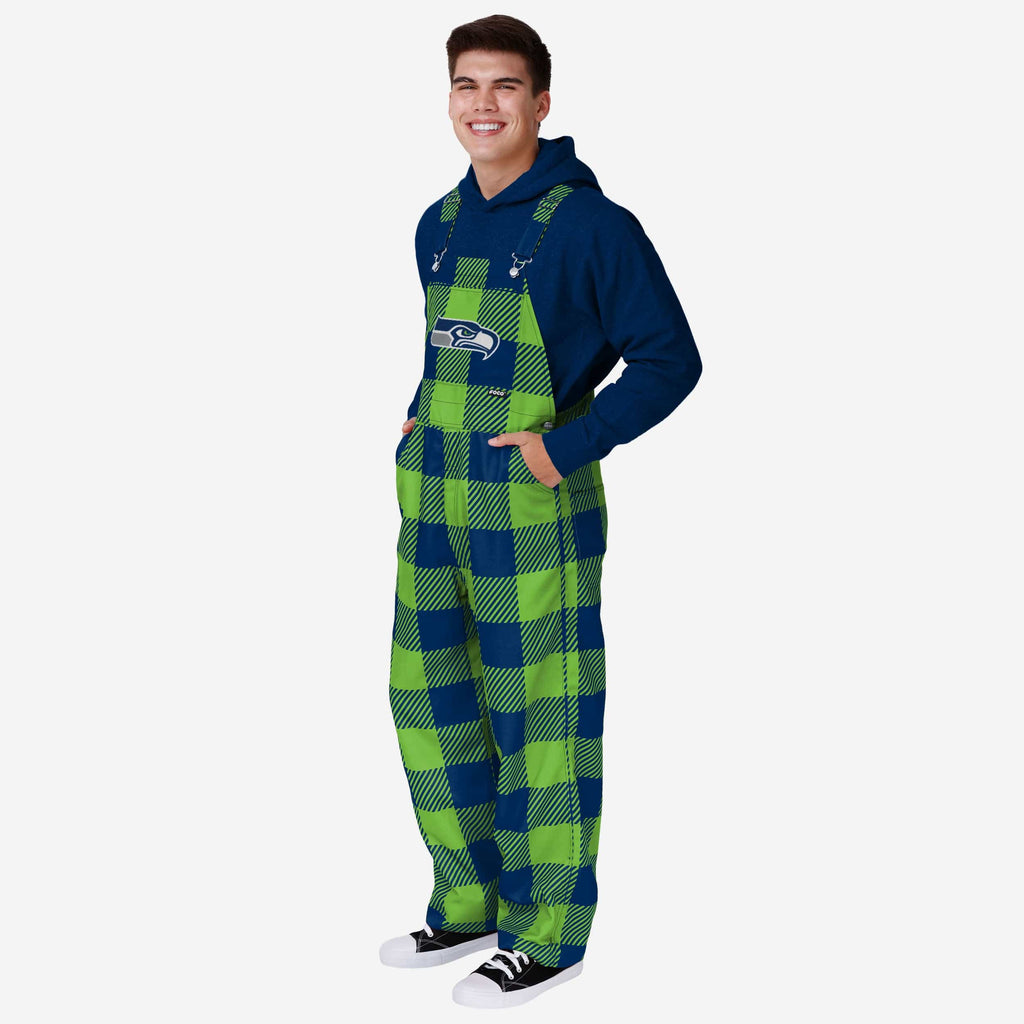 Seattle Seahawks Mens Plaid Bib Overalls FOCO