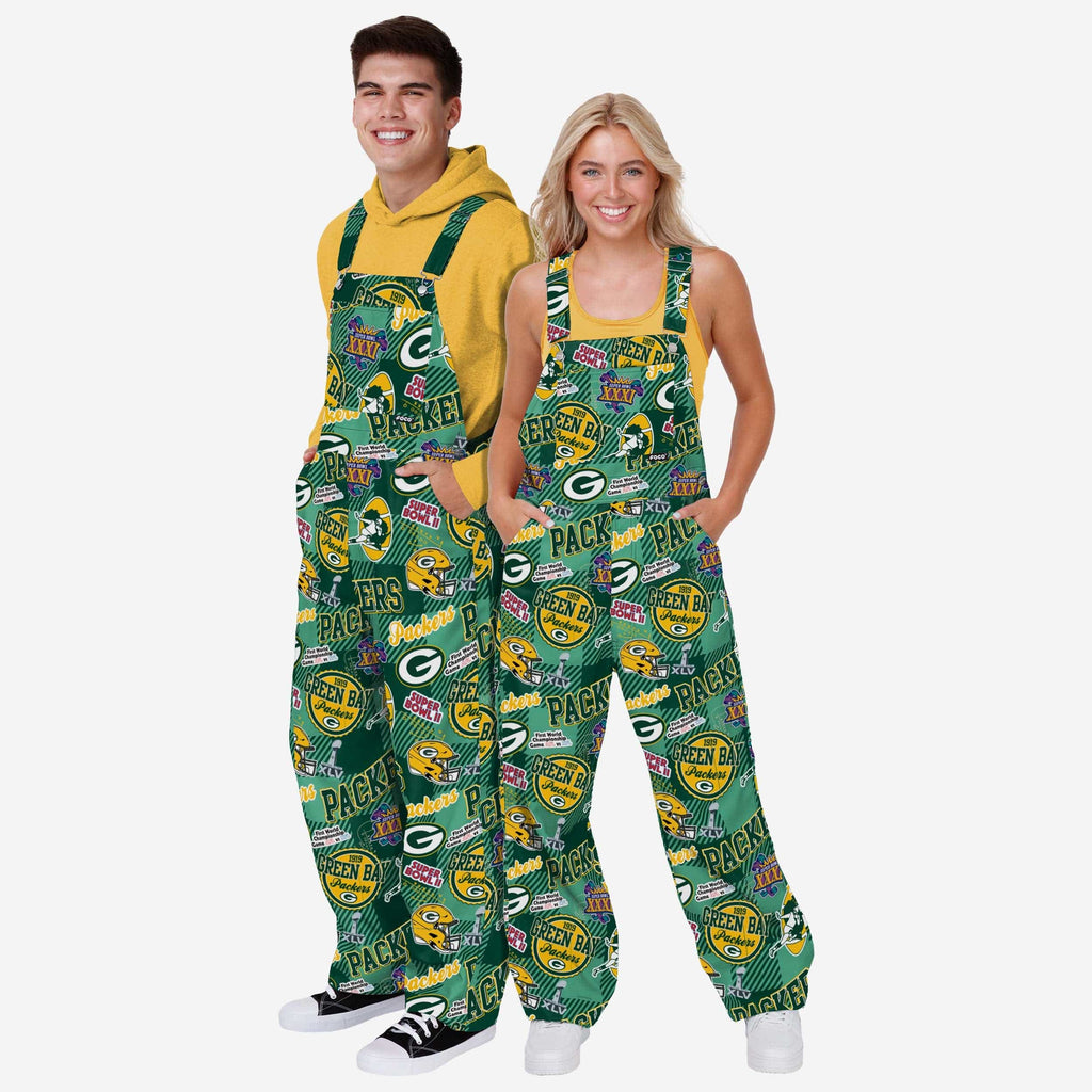 Green Bay Packers Mens Historic Print Bib Overalls FOCO