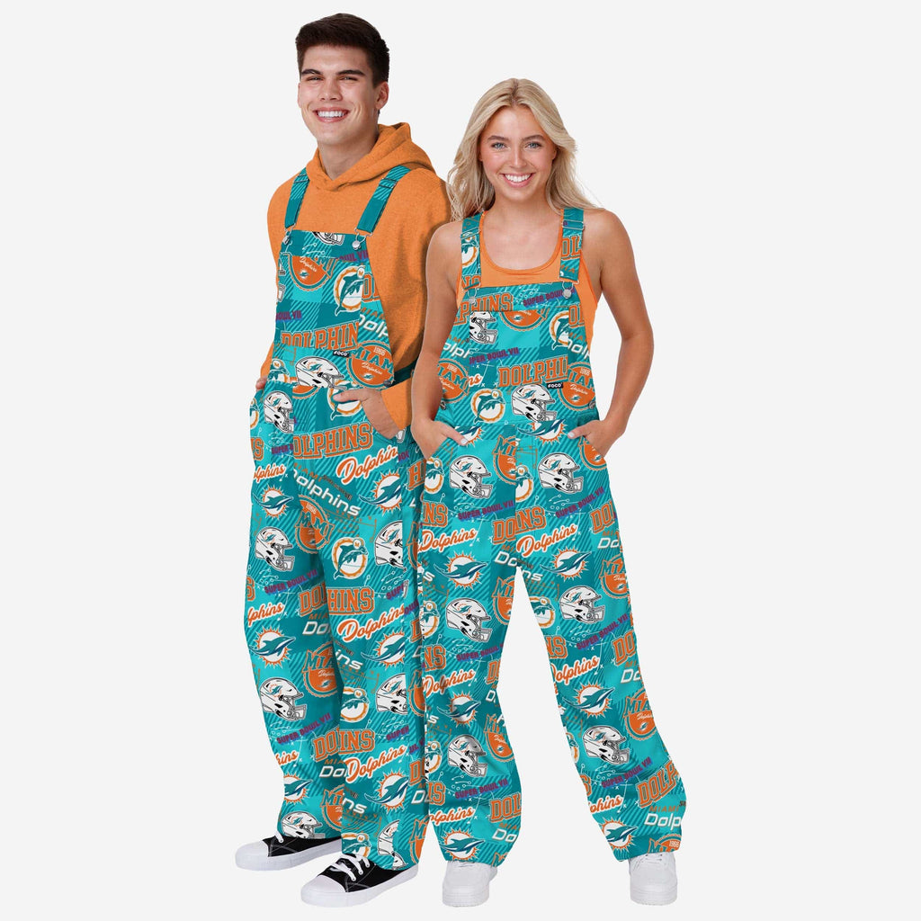 Miami Dolphins Mens Historic Print Bib Overalls FOCO