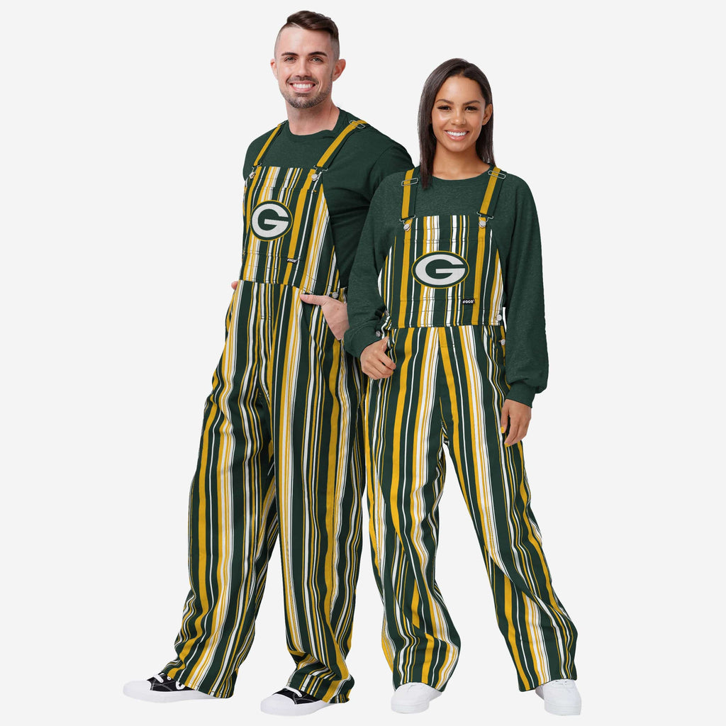 Green Bay Packers Mens Hyper Stripe Bib Overalls FOCO