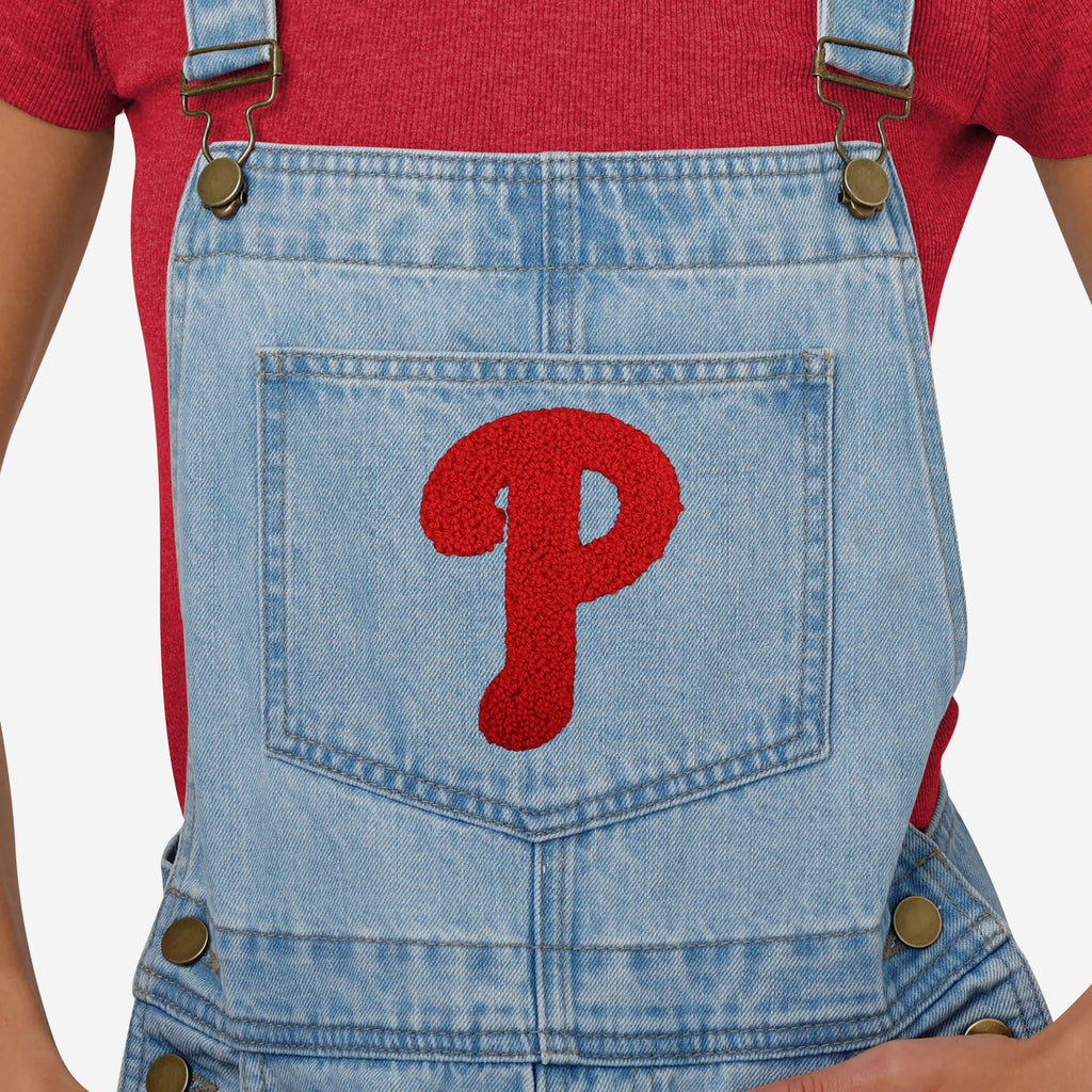 Philadelphia Phillies Womens Big Logo Denim Bib Shortalls FOCO