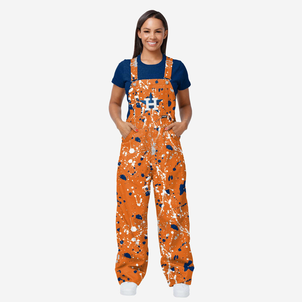 Houston Astros Womens Paint Splatter Bib Overalls FOCO