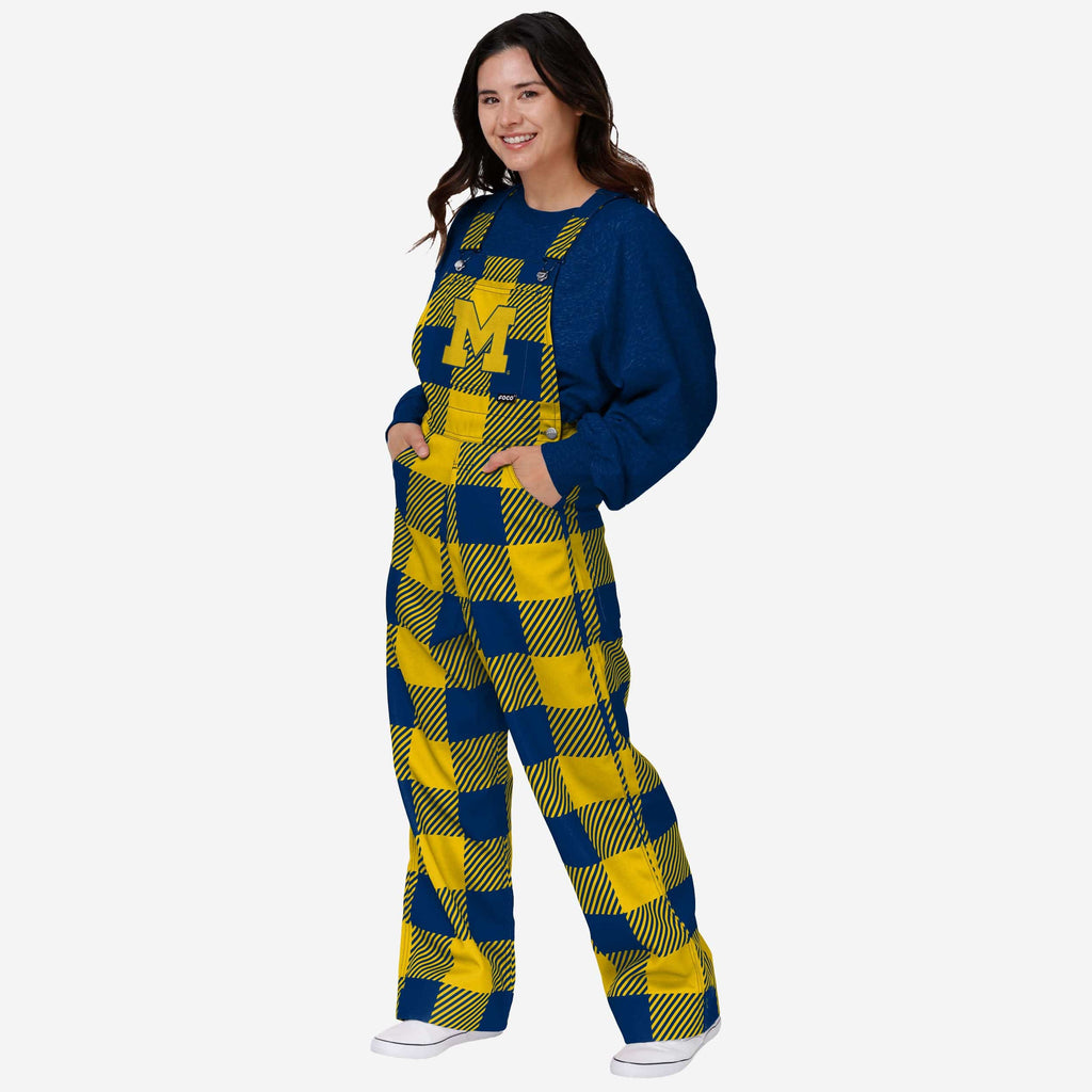 Michigan Wolverines Womens Plaid Bib Overalls FOCO