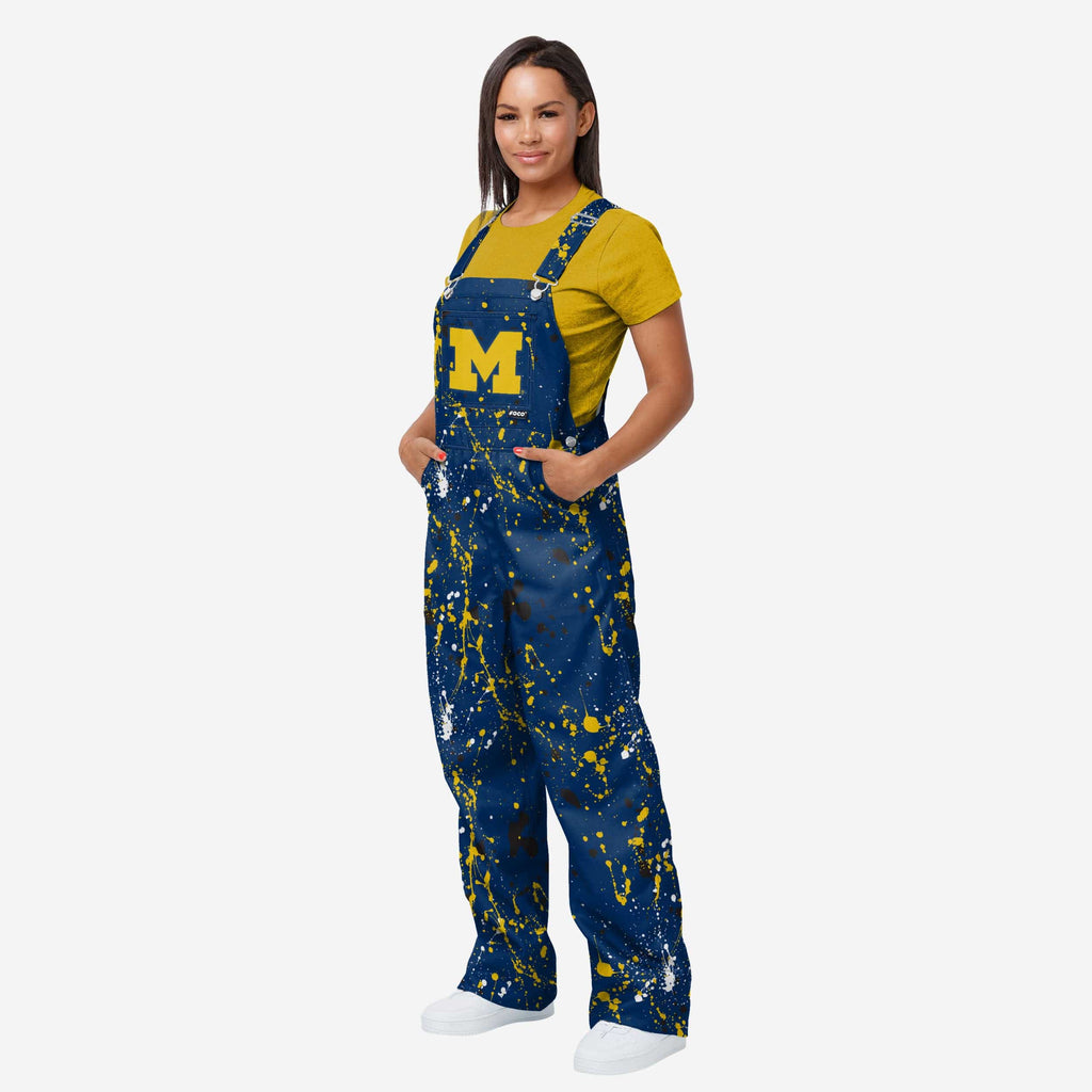 Michigan Wolverines Womens Paint Splatter Bib Overalls FOCO