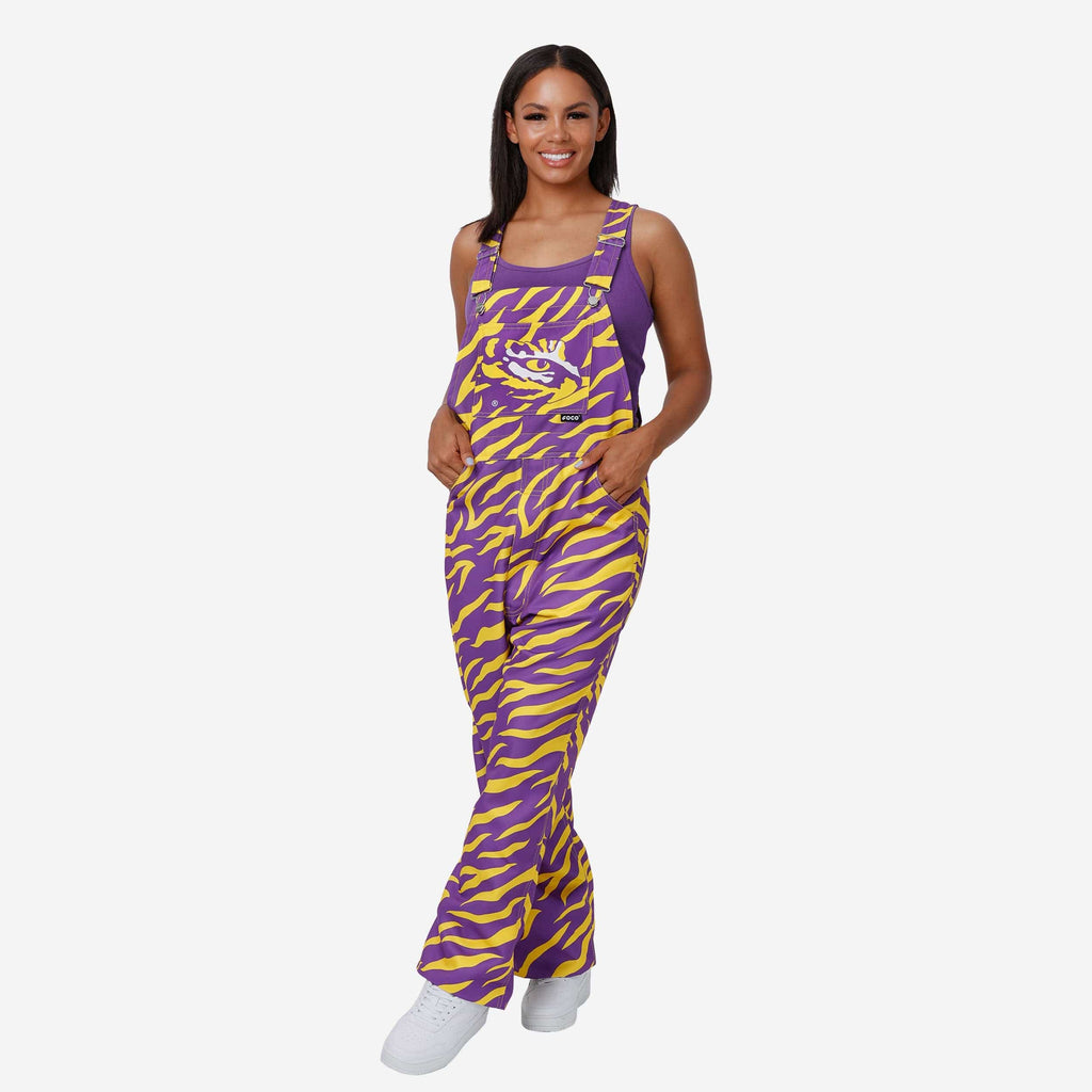 LSU Tigers Womens Tiger Stripe Thematic Bib Overalls FOCO