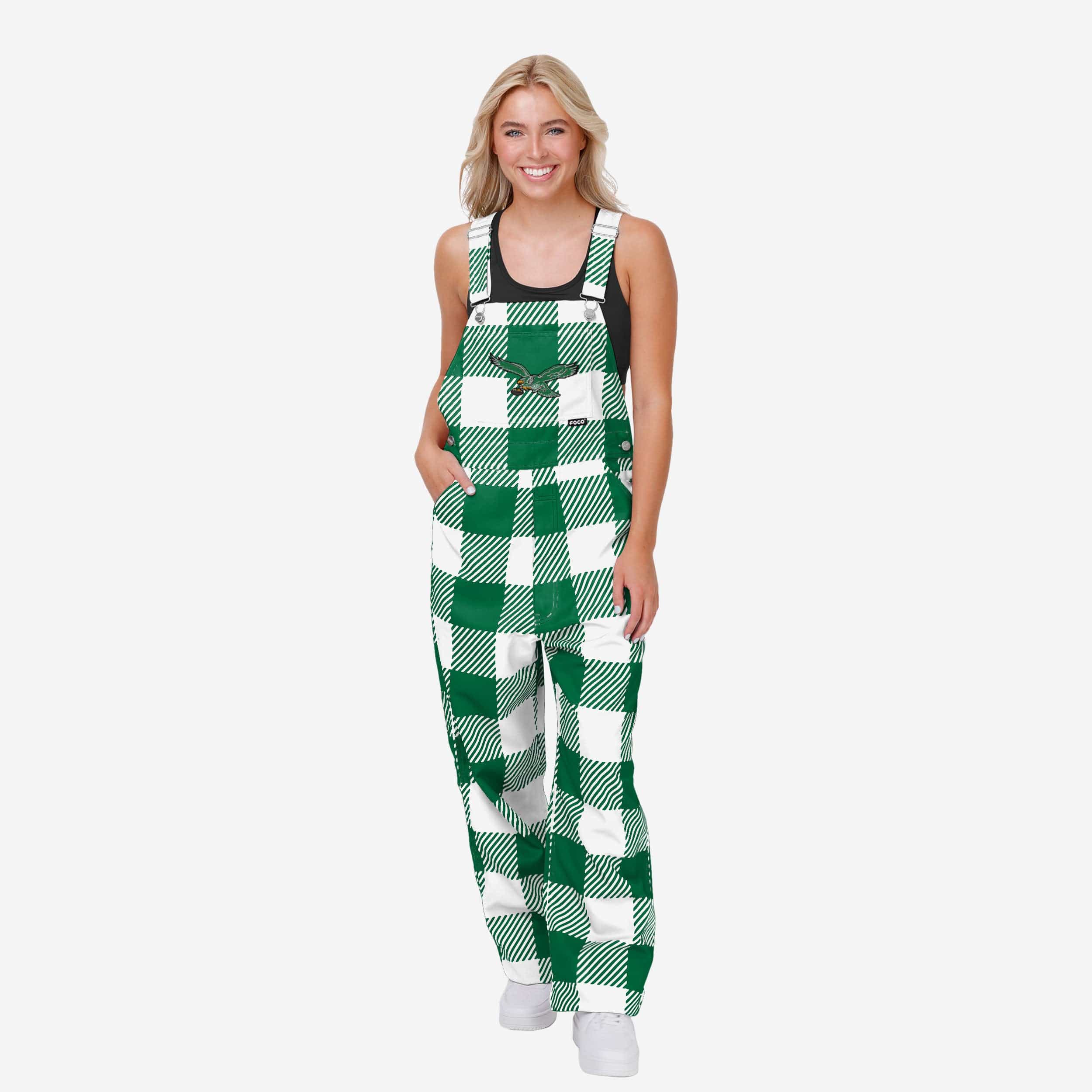 Philadelphia Eagles Kelly Green Womens Plaid Bib Overalls FOCO