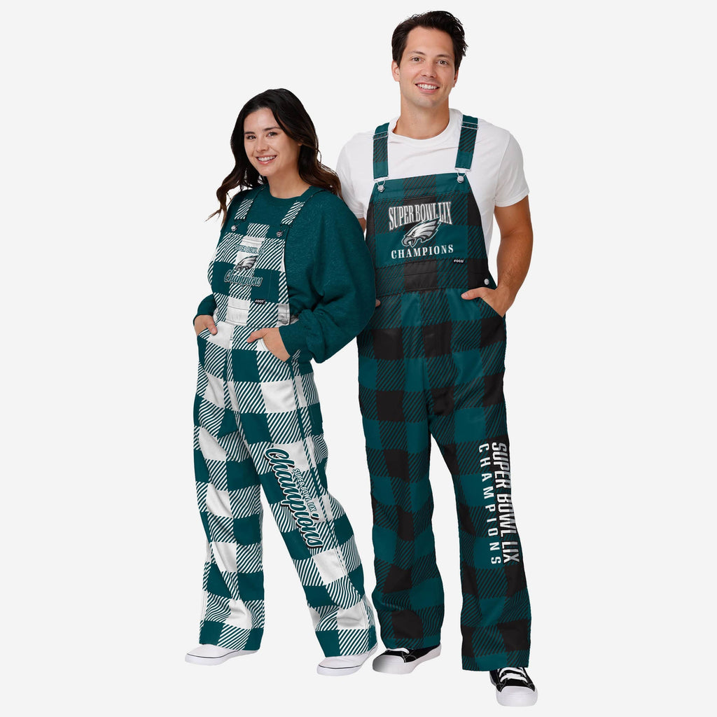 Philadelphia Eagles Super Bowl LIX Champions Womens Plaid Bib Overalls FOCO