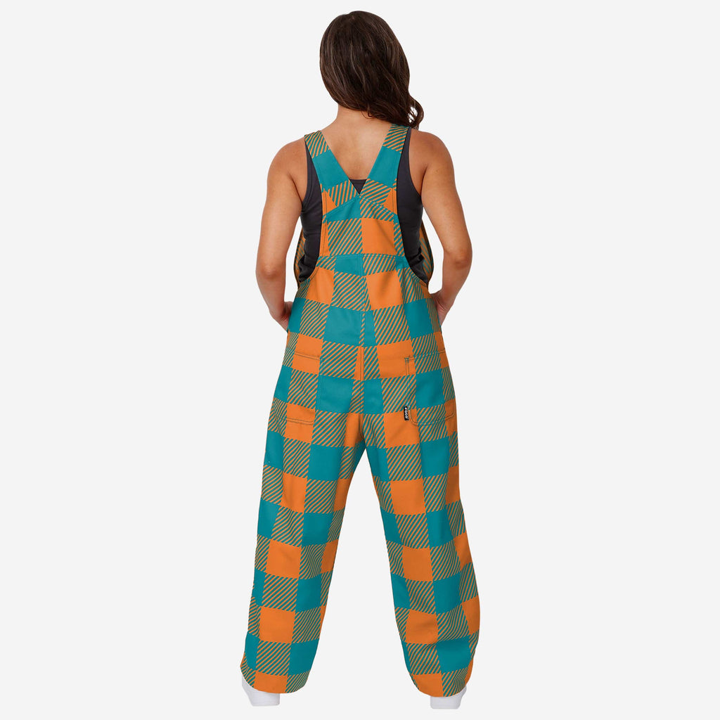 Miami Dolphins Womens Plaid Bib Overalls FOCO