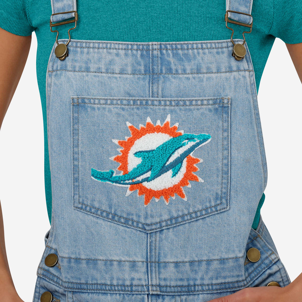 Miami Dolphins Womens Big Logo Denim Bib Shortalls FOCO
