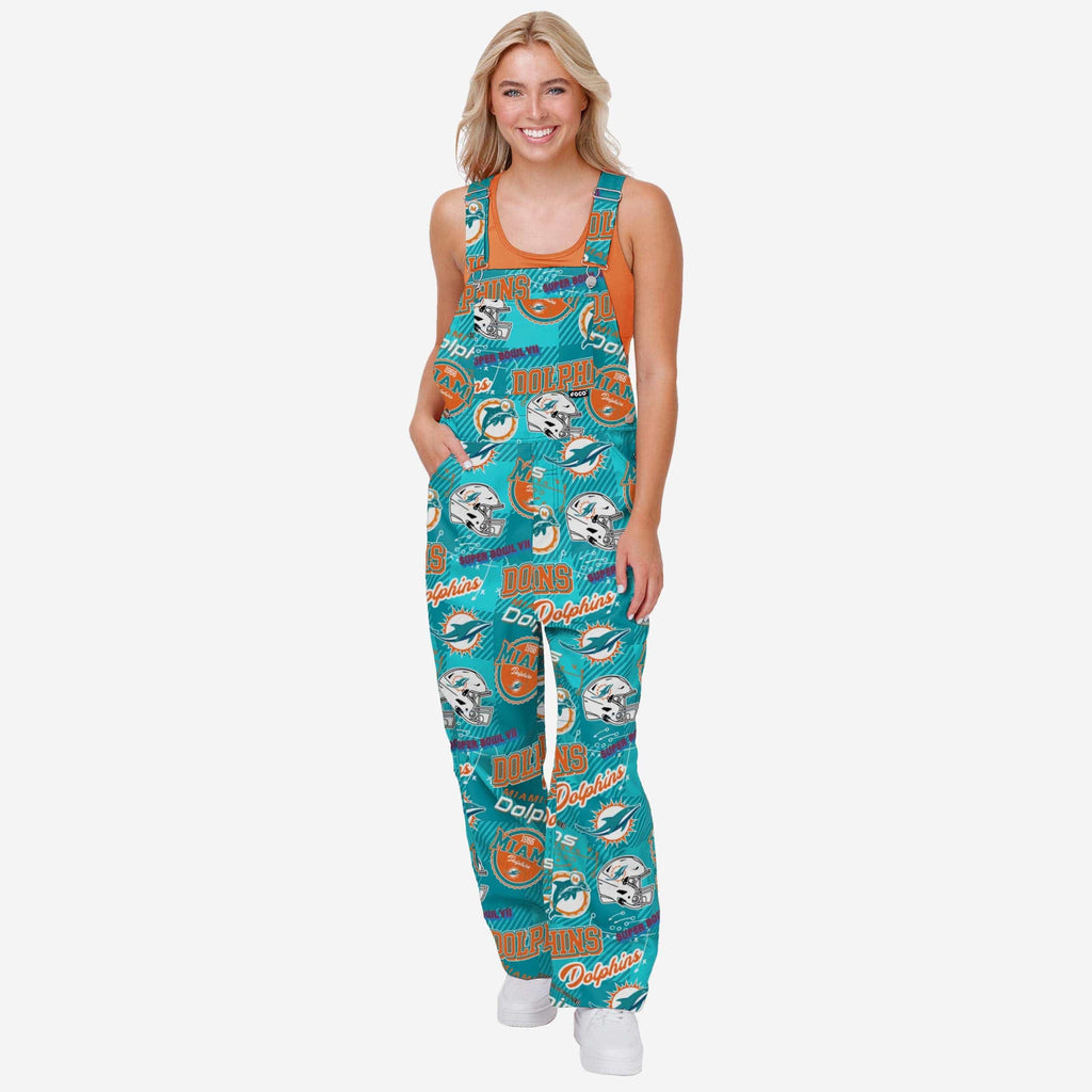 Miami Dolphins Womens Historic Print Bib Overalls FOCO