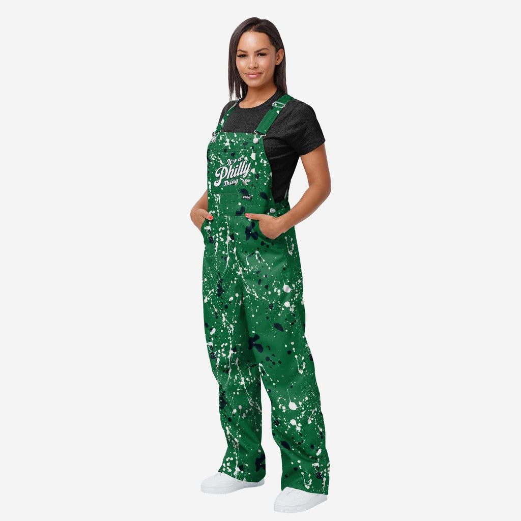 Philadelphia Eagles Womens Kelly Green Paint Splatter Bib Overalls FOCO