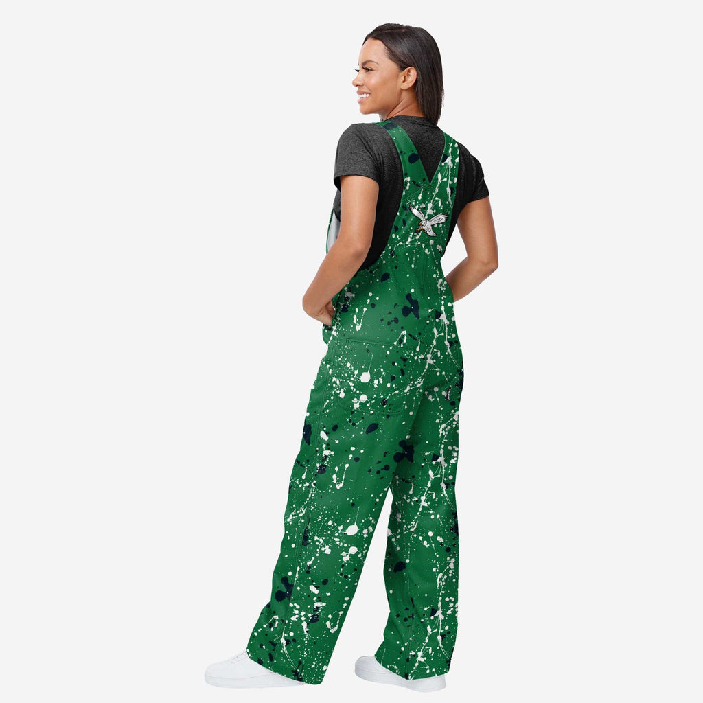 Philadelphia Eagles Womens Kelly Green Paint Splatter Bib Overalls FOCO