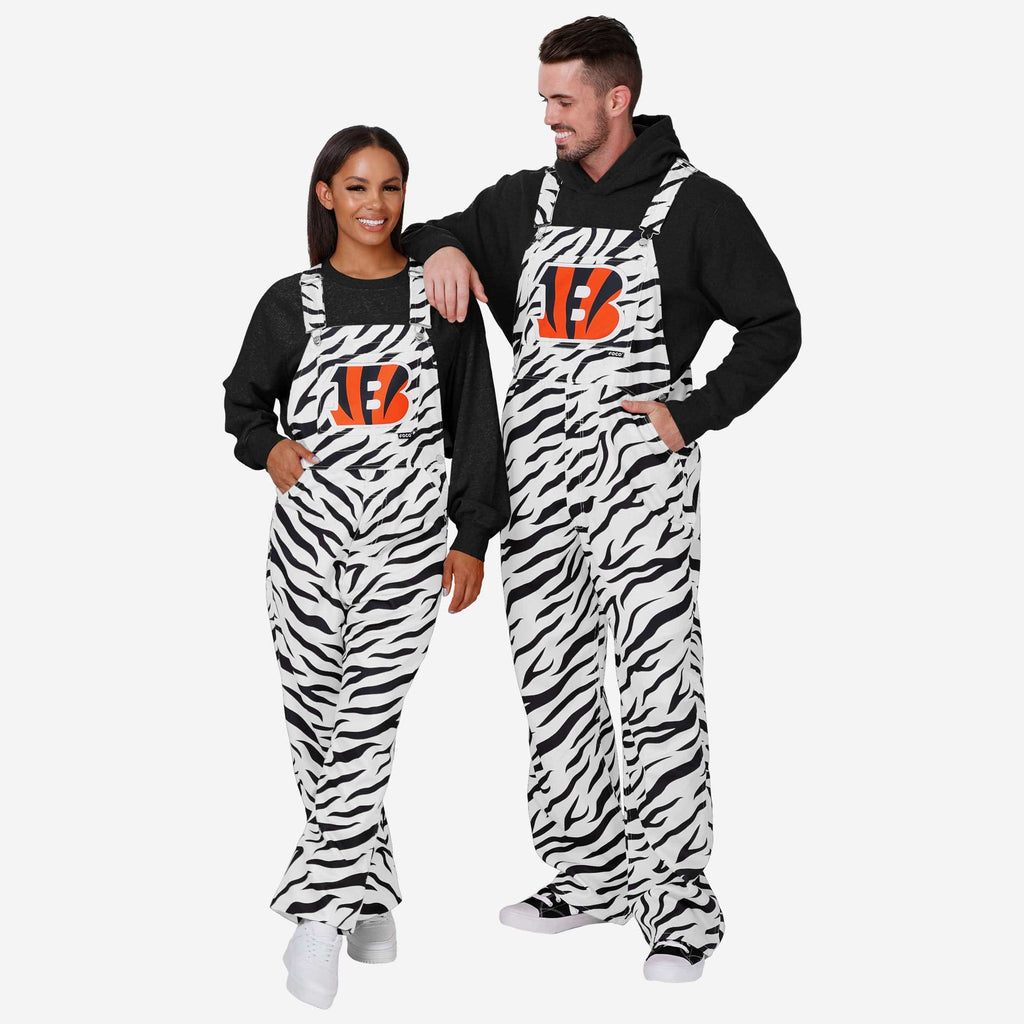 Cincinnati Bengals Womens White Tiger Stripe Thematic Bib Overalls FOCO