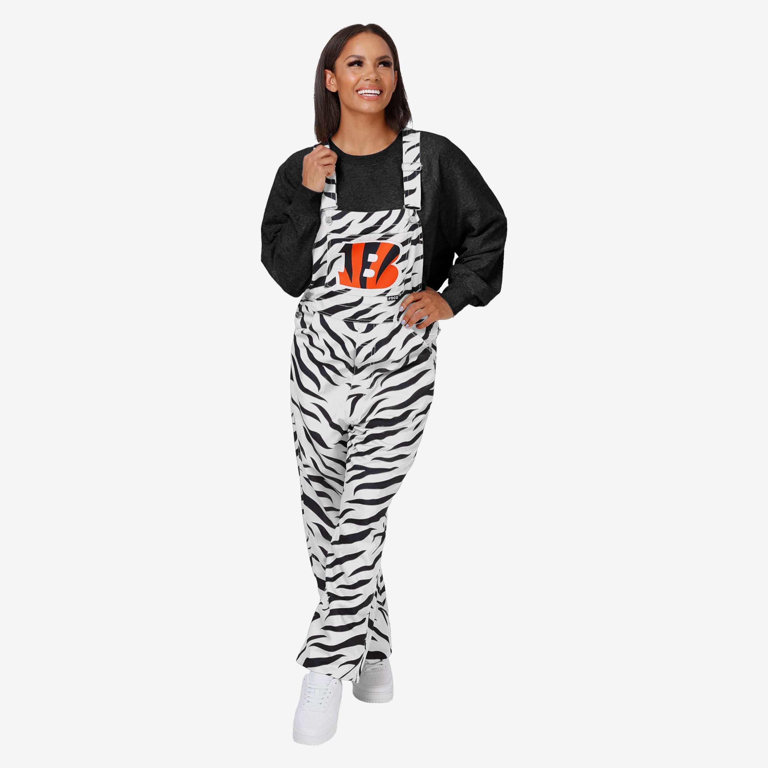 Cincinnati Bengals Womens White Tiger Stripe Thematic Bib Overalls FOCO