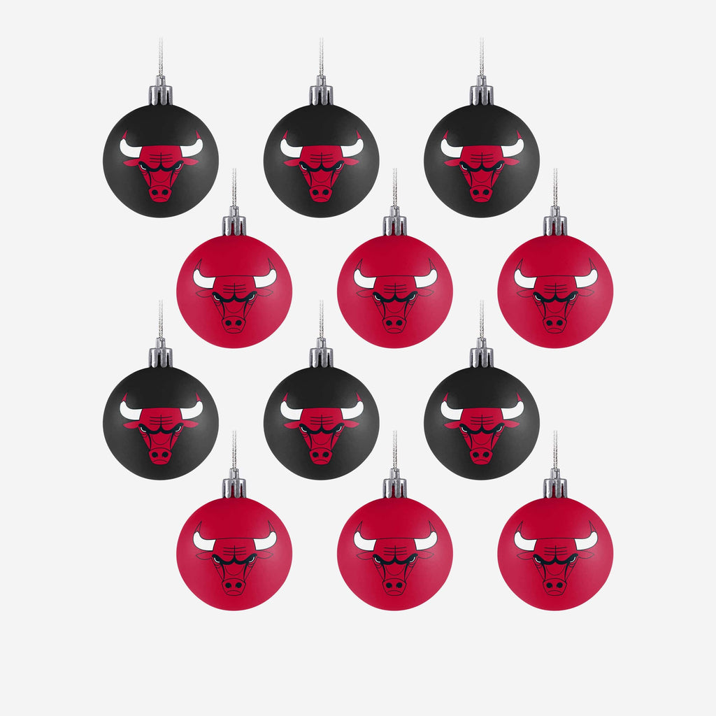 Chicago Bulls 12 Pack Plastic Ball Ornament Set FOCO