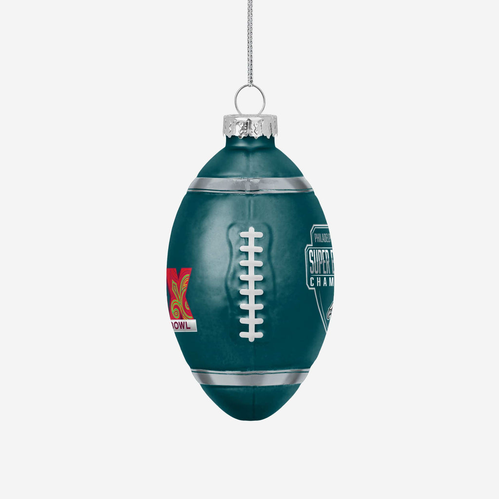 Philadelphia Eagles Super Bowl LIX Champions Blown Glass Football Orna FOCO