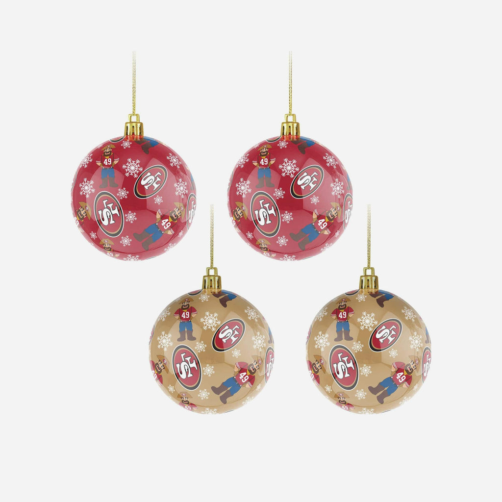 San Francisco 49ers 4 Pack Ball Mascot Ornament Set FOCO