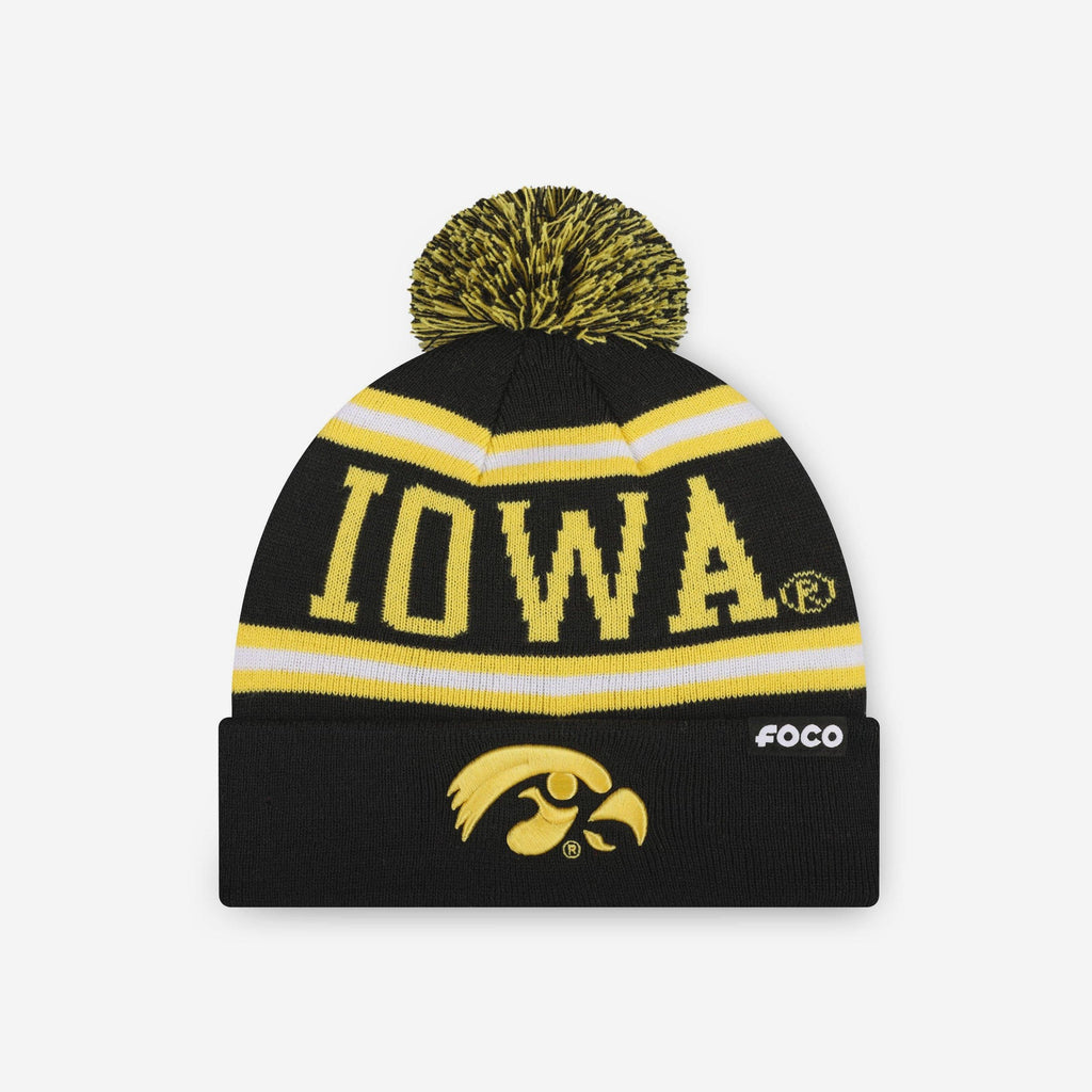 Iowa Hawkeyes Primary Stripe Pom Beanie FOCO