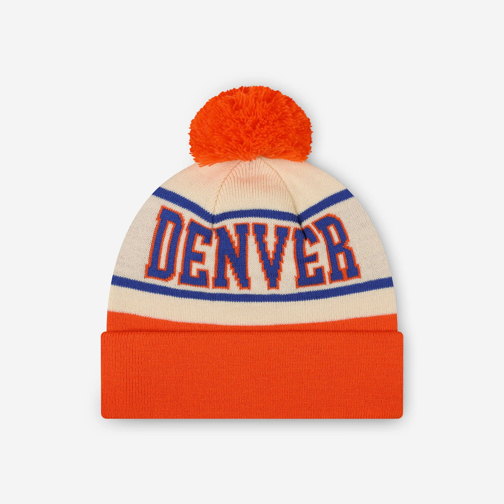 Denver Broncos Heritage Stripe Retro Logo Pom Beanie FOCO