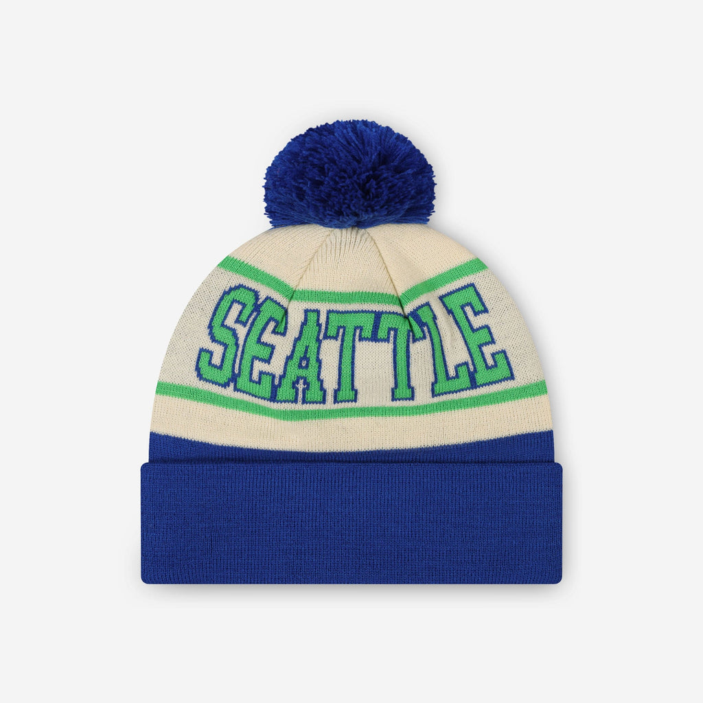 Seattle Seahawks Heritage Stripe Retro Logo Pom Beanie FOCO